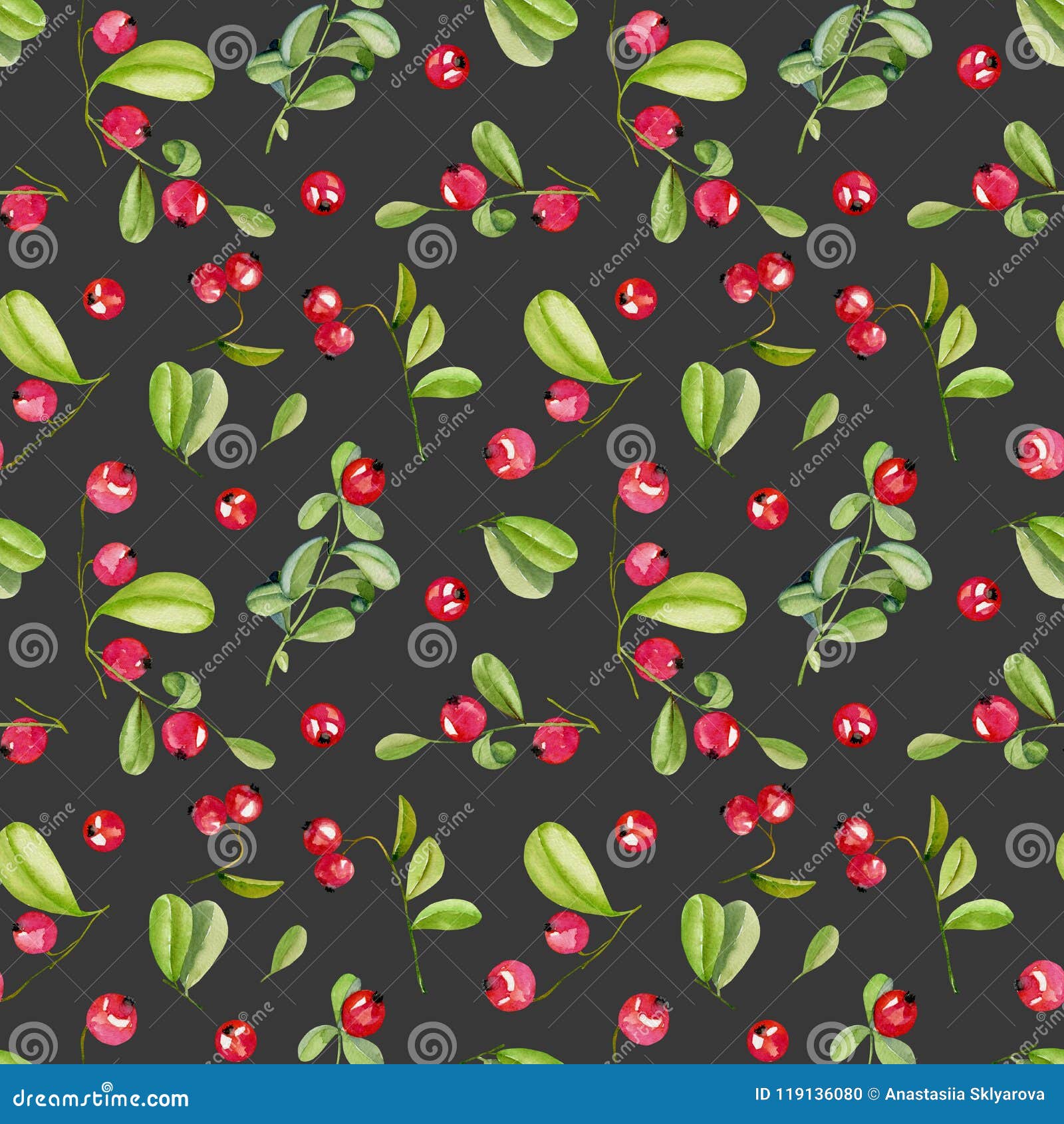 Watercolor Cranberry Seamless Pattern Stock Illustration - Illustration ...