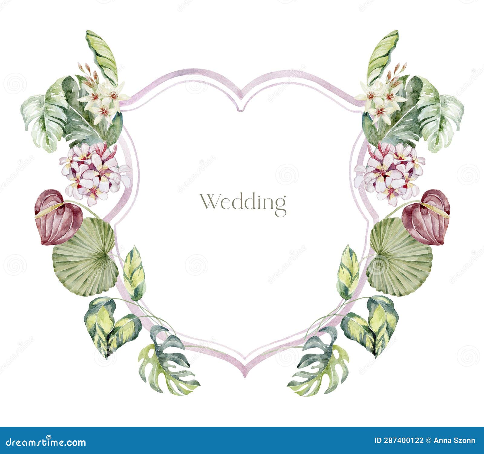 Watercolor Crest with Red Flowers on the White Background. Stock ...