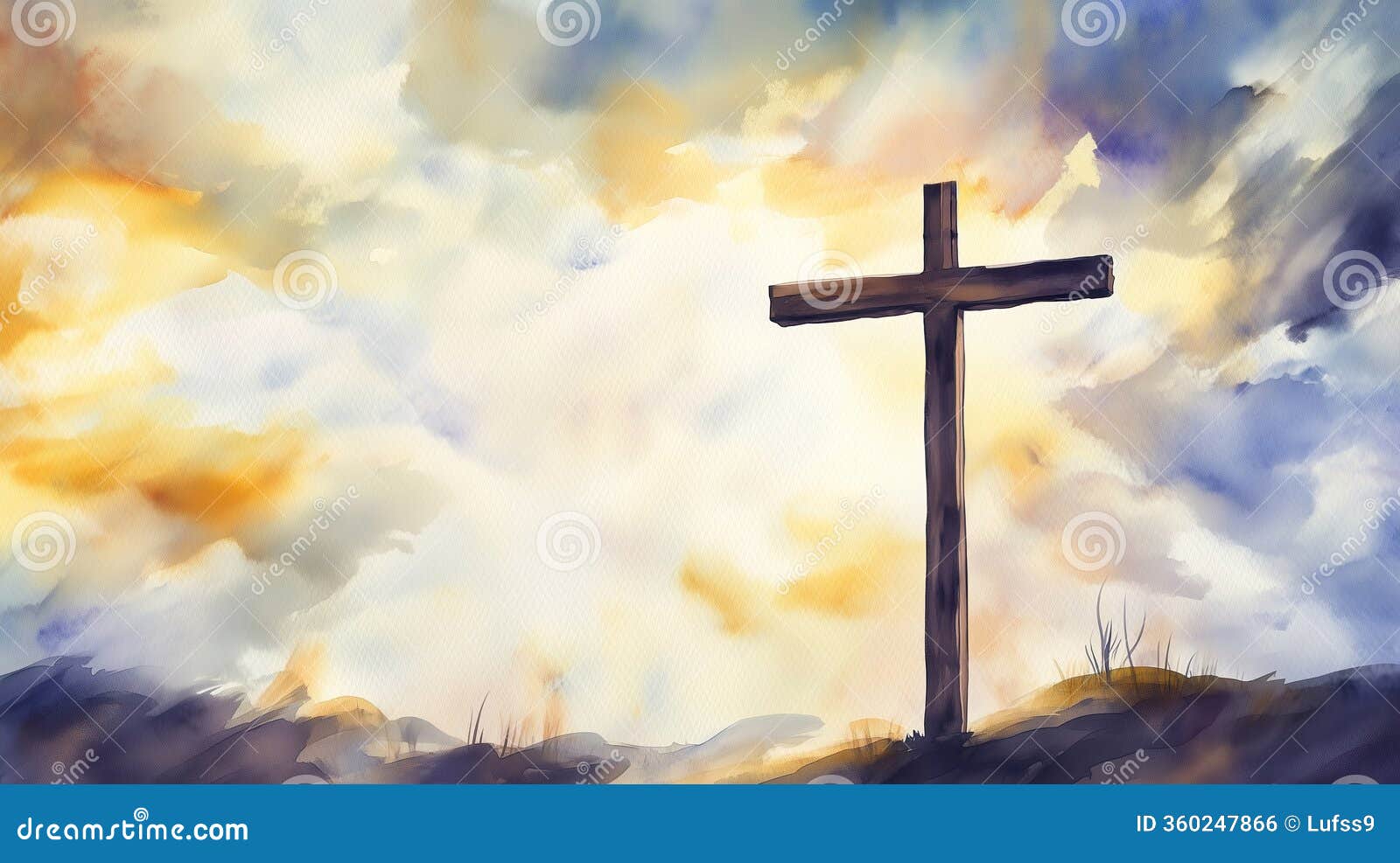 Watercolor Cross Decorated With Flowers, Easter Religious Symbol ...
