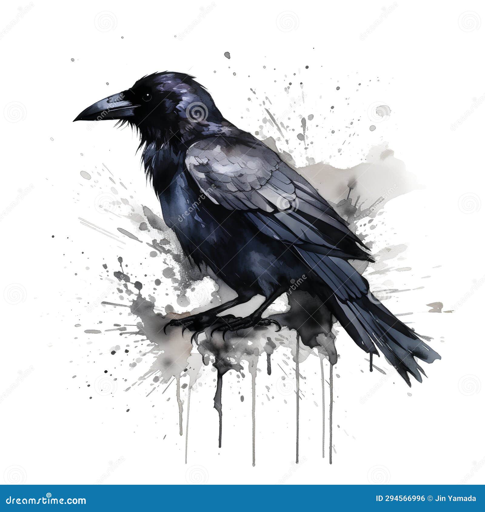 Watercolor Crow on a White Background. Hand-drawn Illustration Stock ...