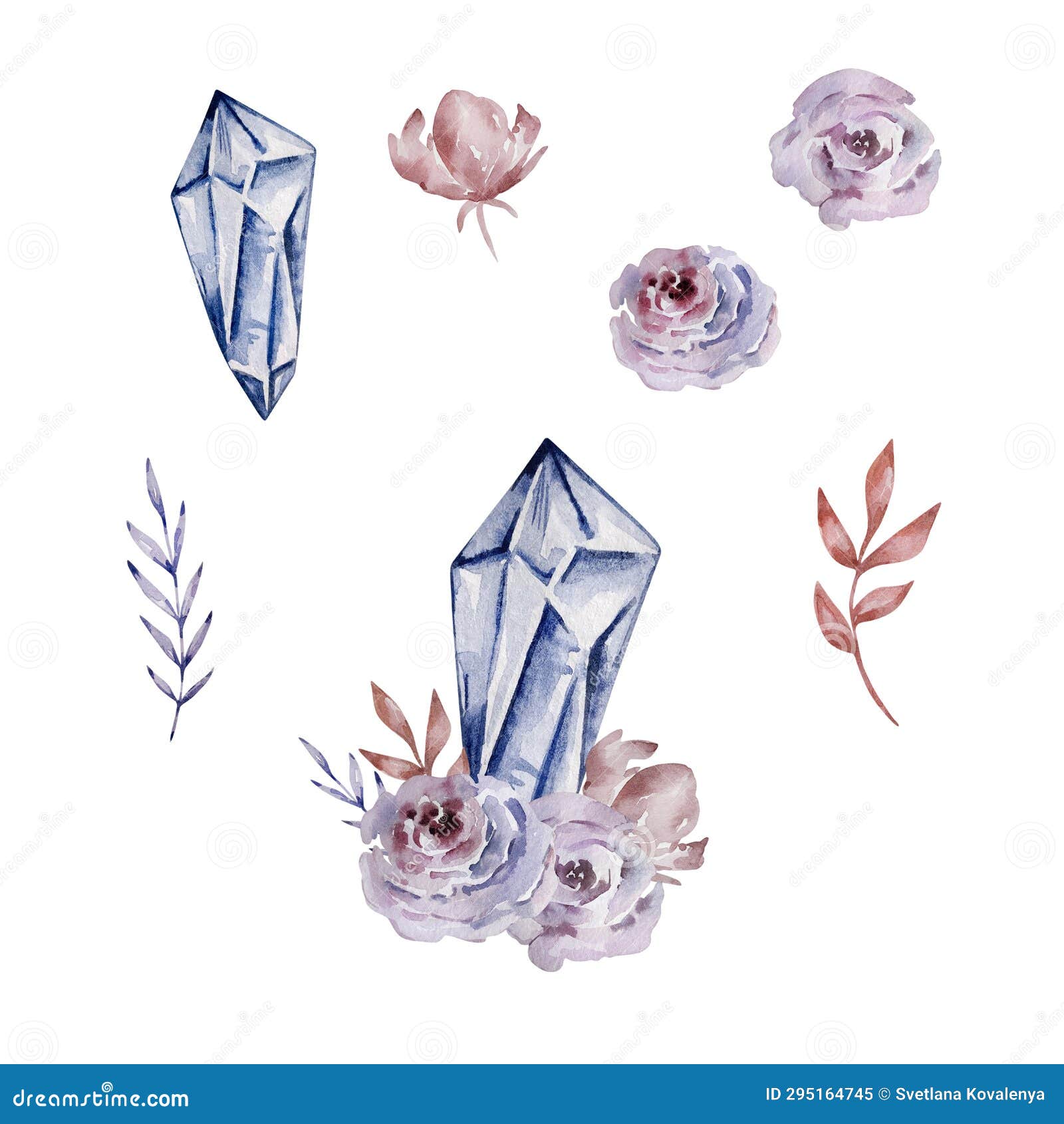 Watercolor Crystals Composition Set Stock Illustration - Illustration ...