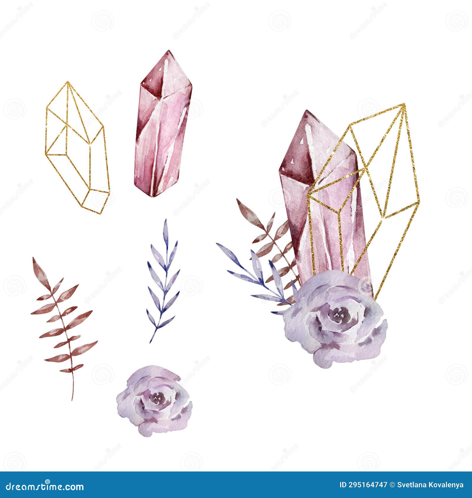 Watercolor Crystals Composition Set Stock Illustration - Illustration ...