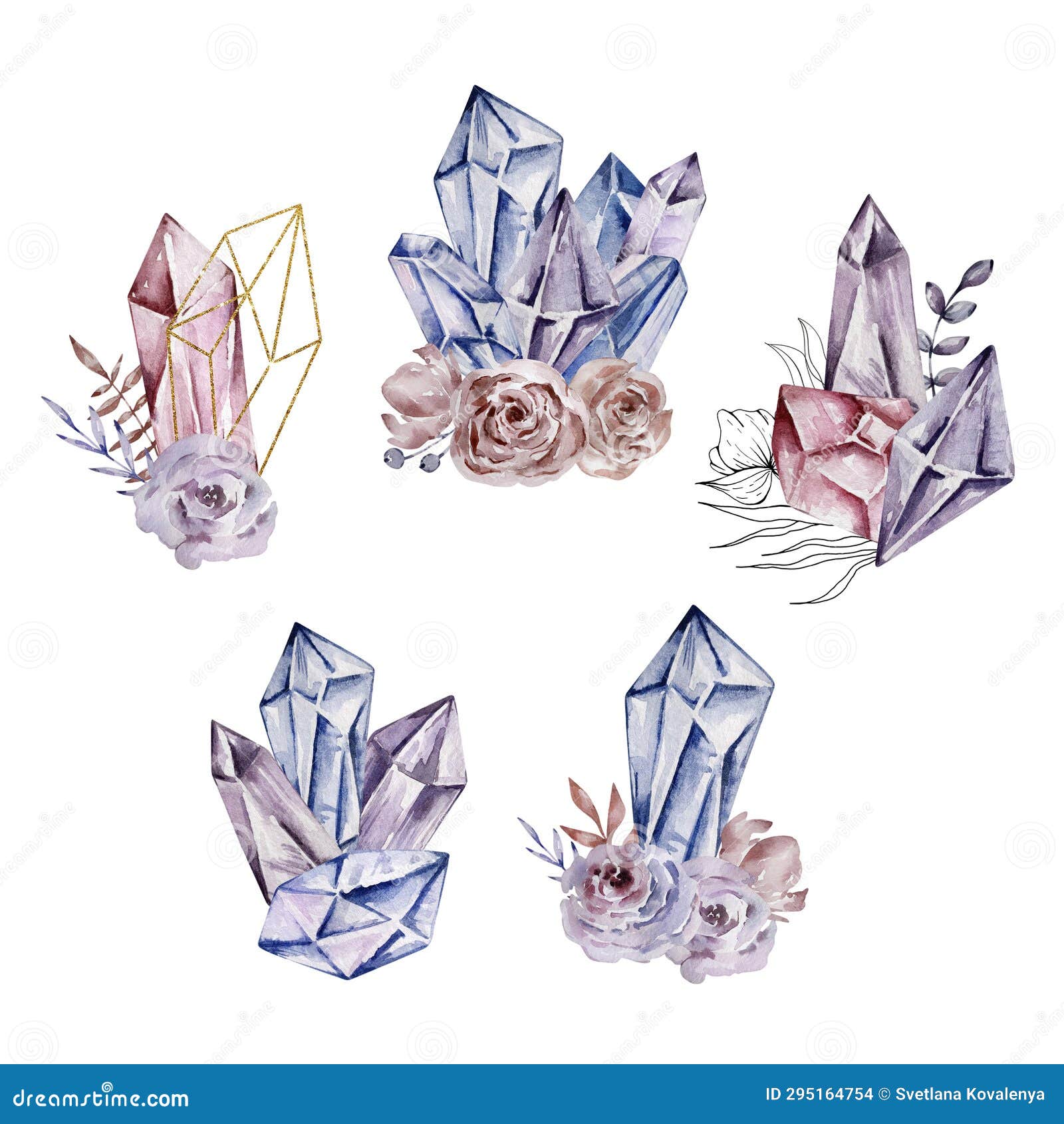 Watercolor Crystals Composition Set Stock Illustration - Illustration ...