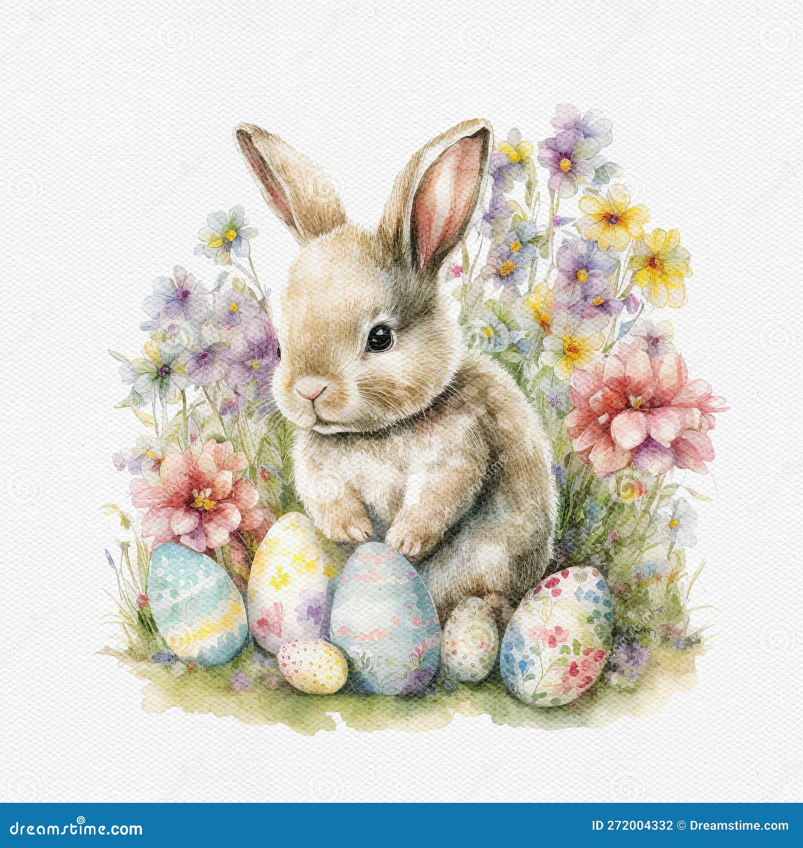 Watercolor Cute Bunny Hold Flower Delicate Spring Illustration