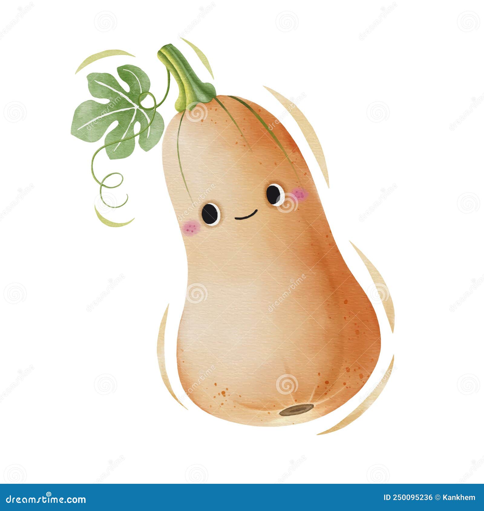 Watercolor Cute Butternut Cartoon Character. Vector Illustration ...