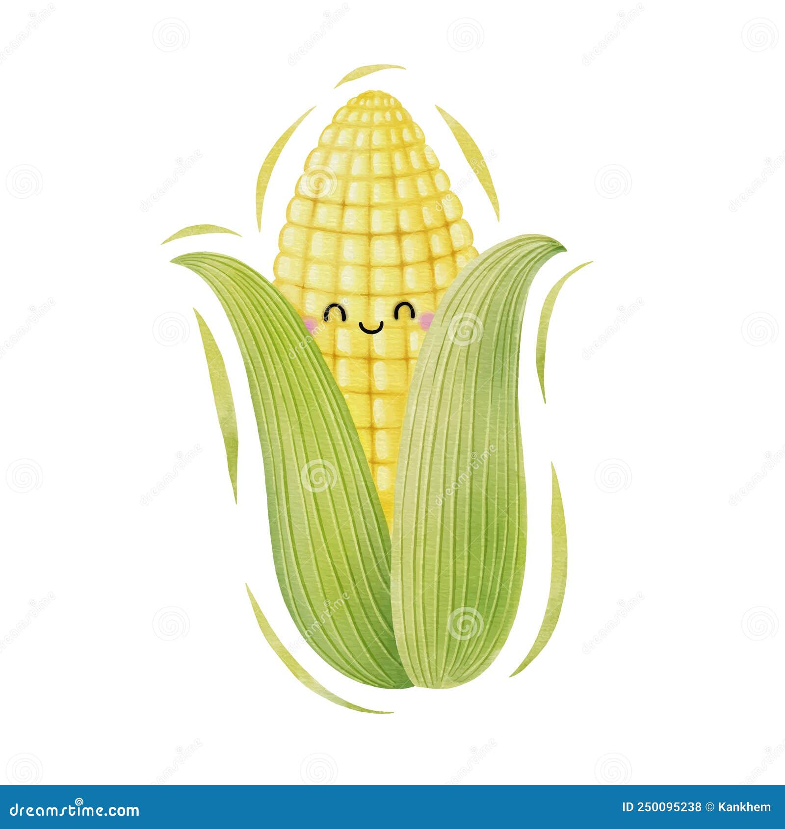Watercolor Cute Corn Cartoon Character. Vector Illustration Stock ...