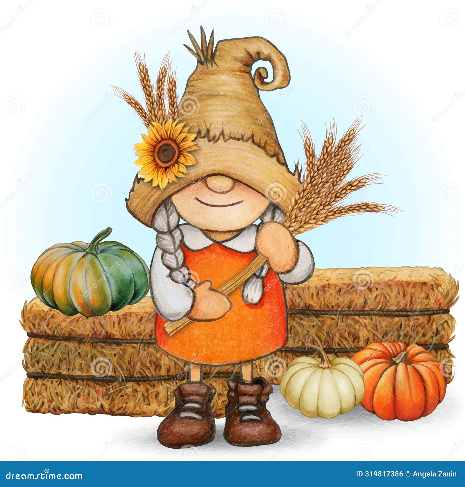 Watercolor Cute Fall Season Gnome Stock Vector - Illustration of ...