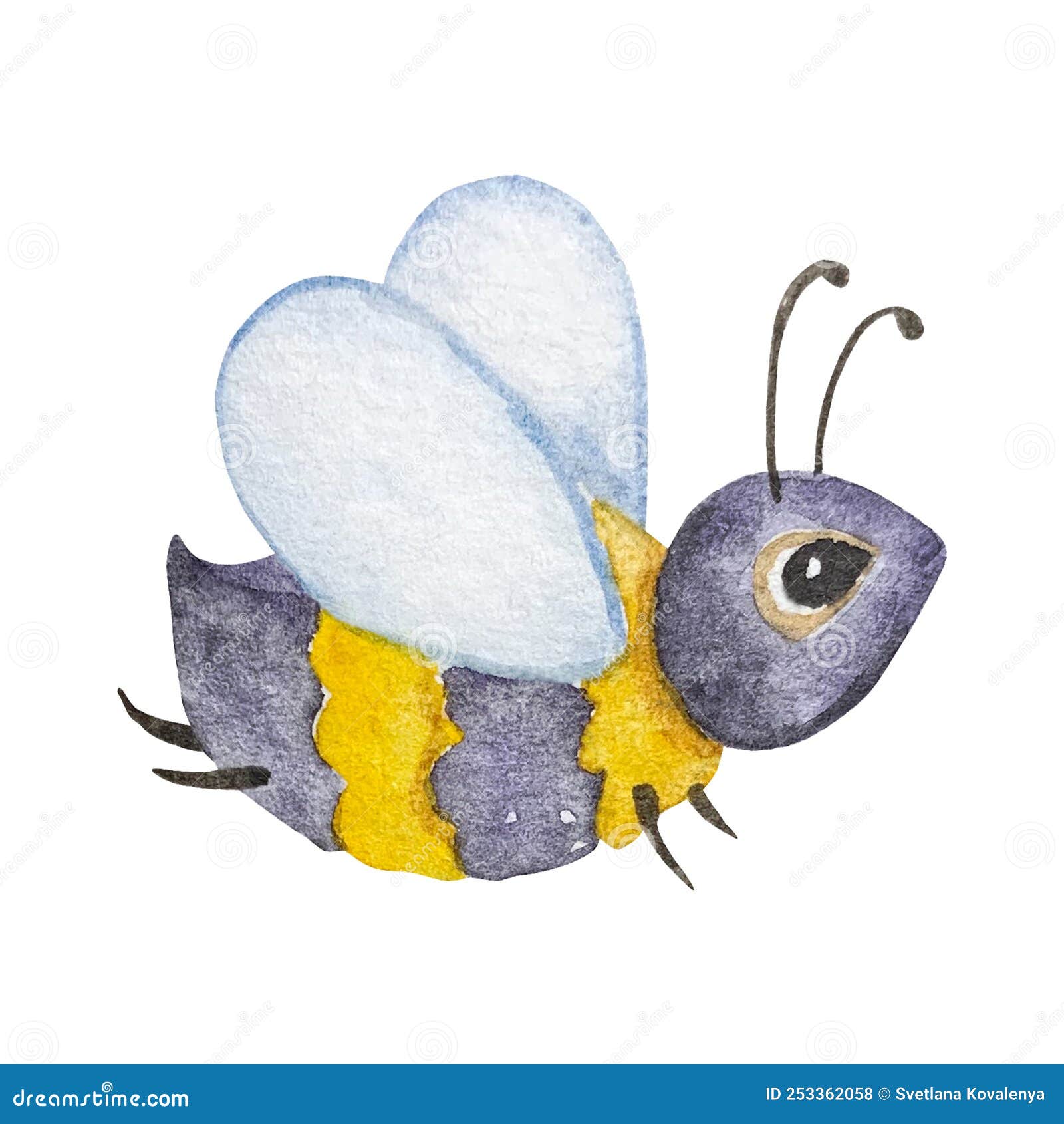 Watercolor cute honey bee stock vector. Illustration of bumblebee ...