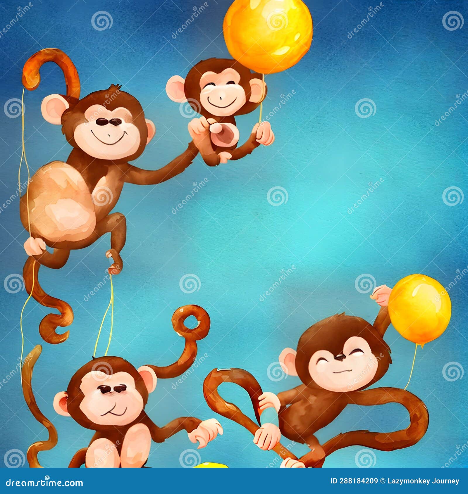 Watercolor Cute Naughty Monkey Stock Illustration - Illustration of ...