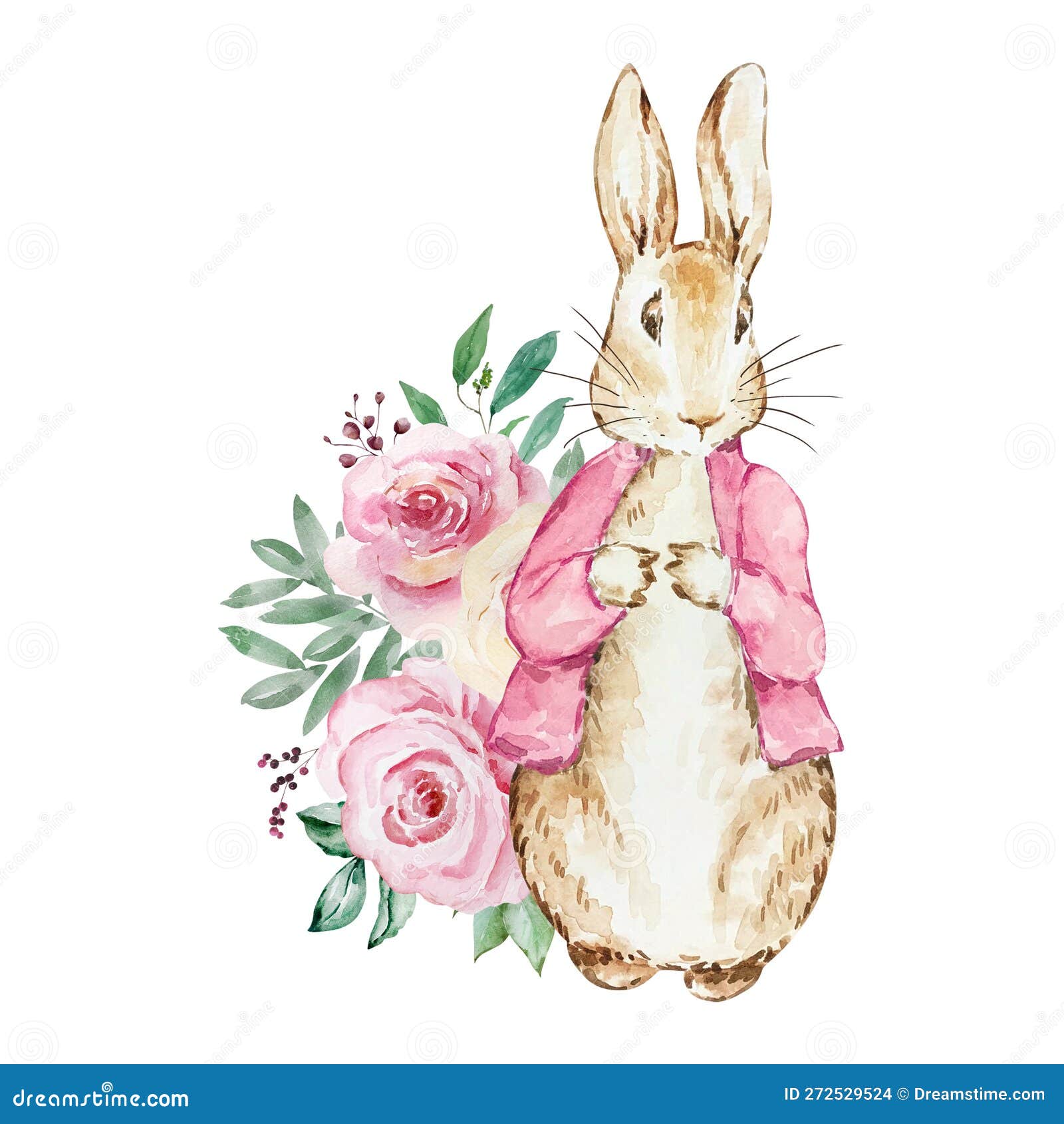Watercolor Cute Rabbit With Flowers Stock Vector Illustration Of