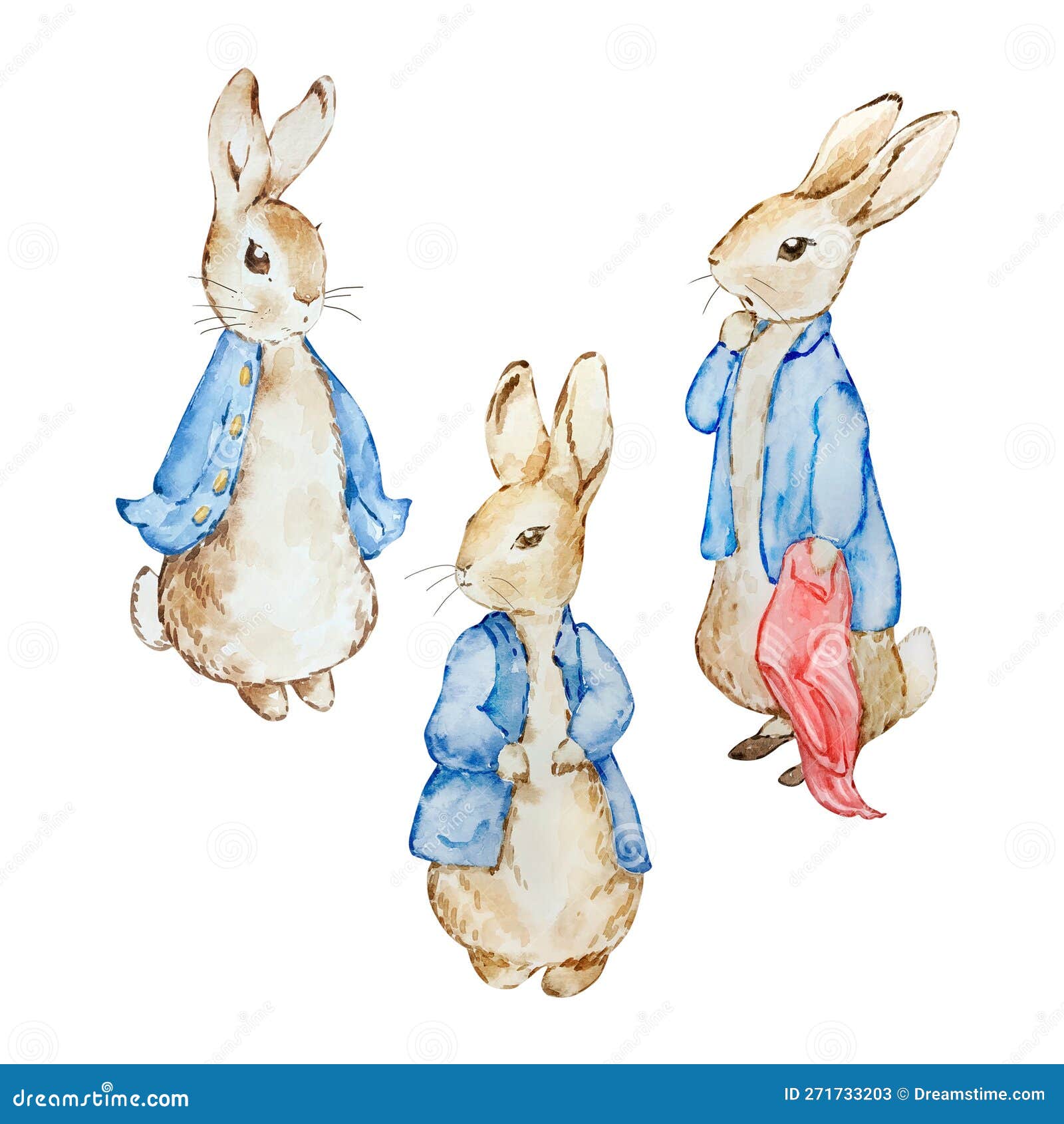 Watercolor Cute Rabbits in a Blue Jacket Stock Vector - Illustration of ...