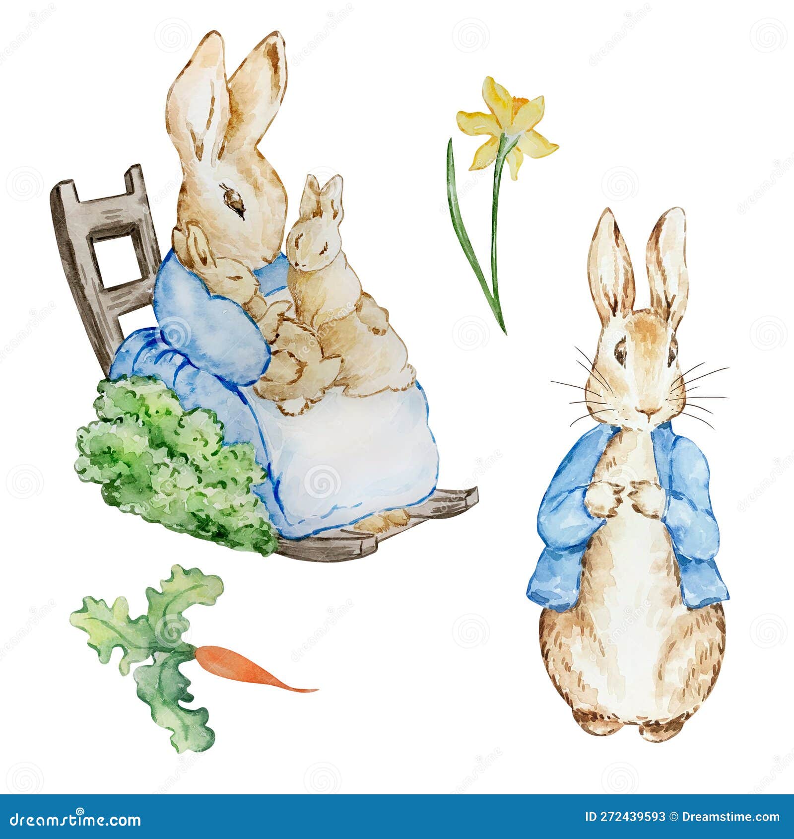 Watercolor Cute Rabbits in a Blue Jacket Stock Vector - Illustration of ...