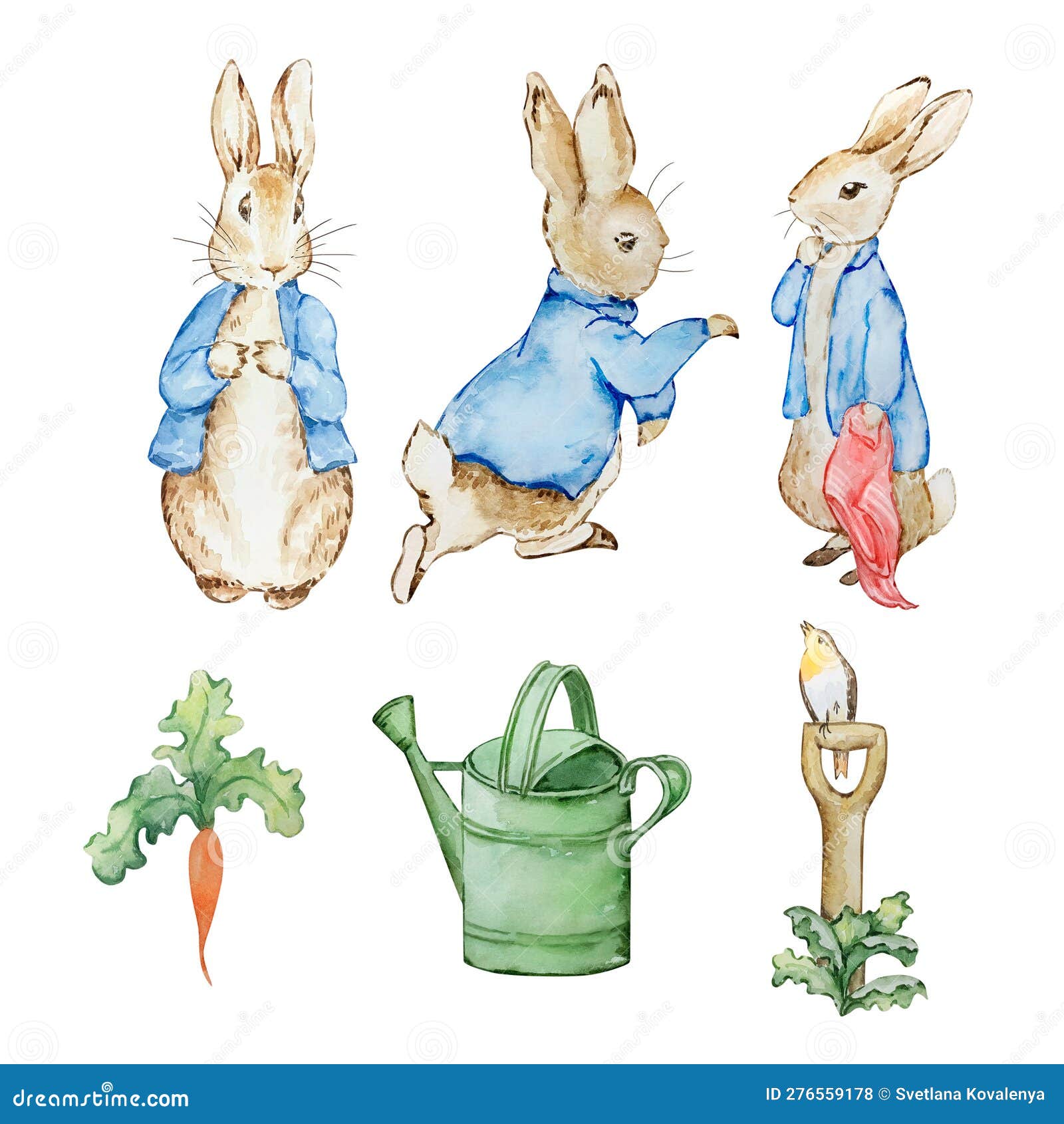 Watercolor Cute Rabbits in a Blue Jacket Stock Vector - Illustration of ...
