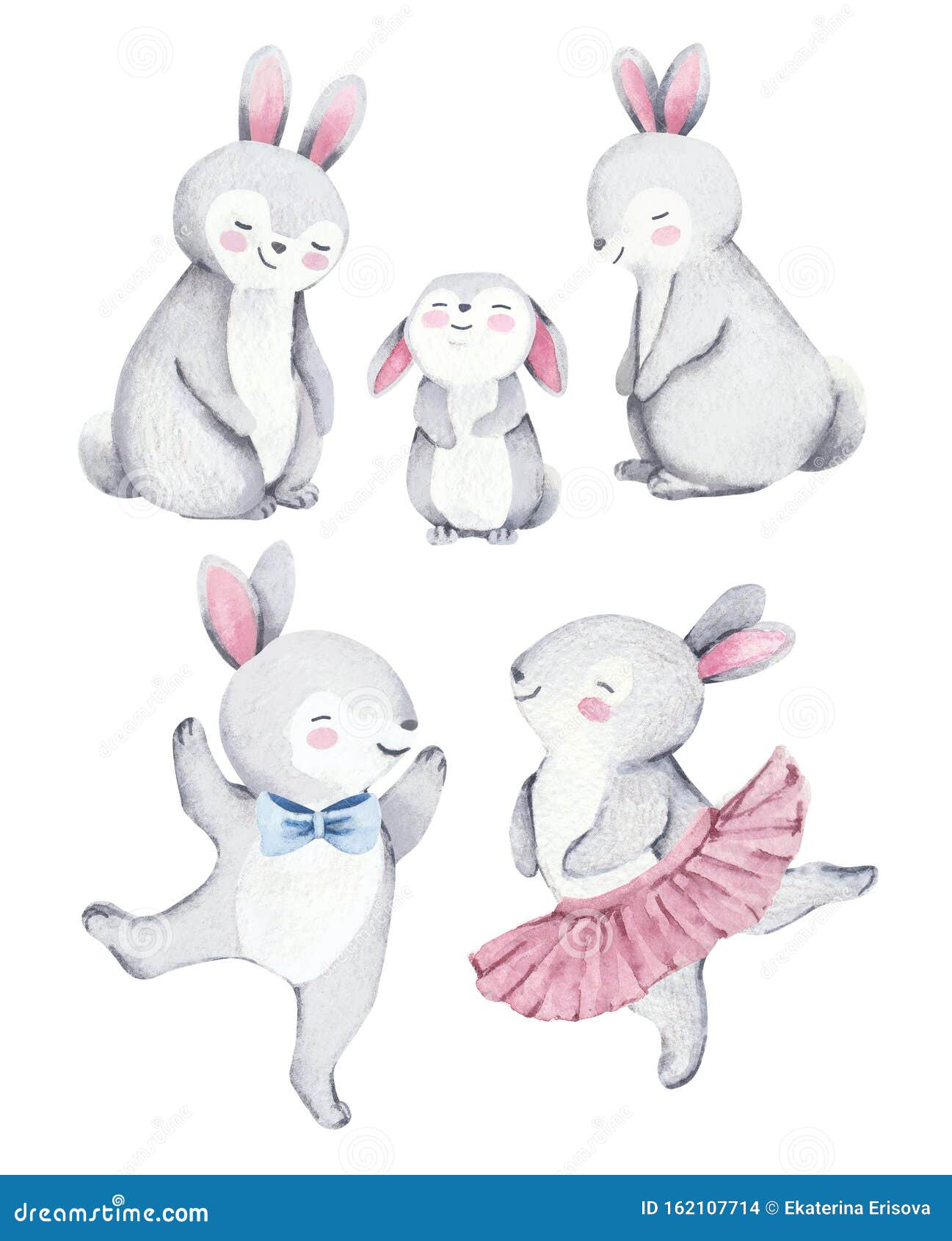 Watercolor Cute Rabbits Family Stock Vector - Illustration of hand ...