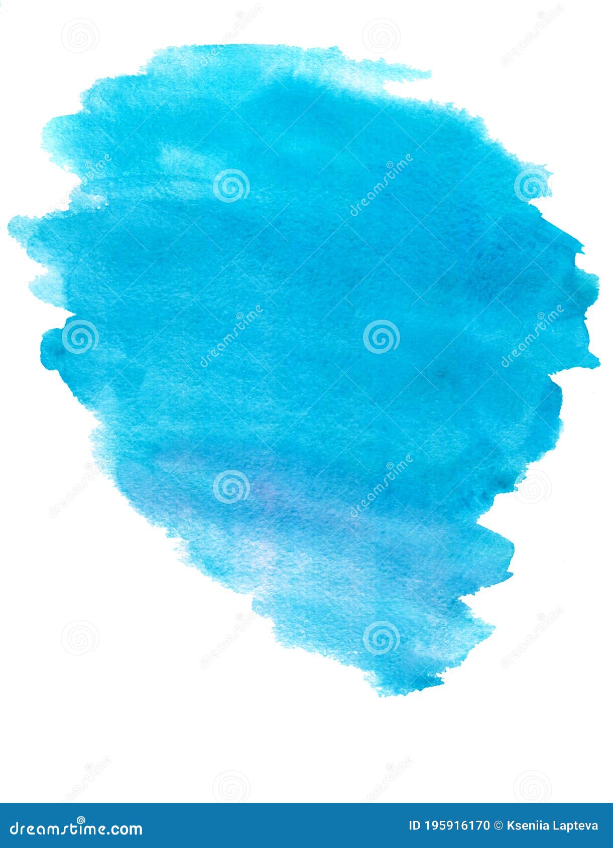 Watercolor Cyan Blue Spot On White Background With Space For Text