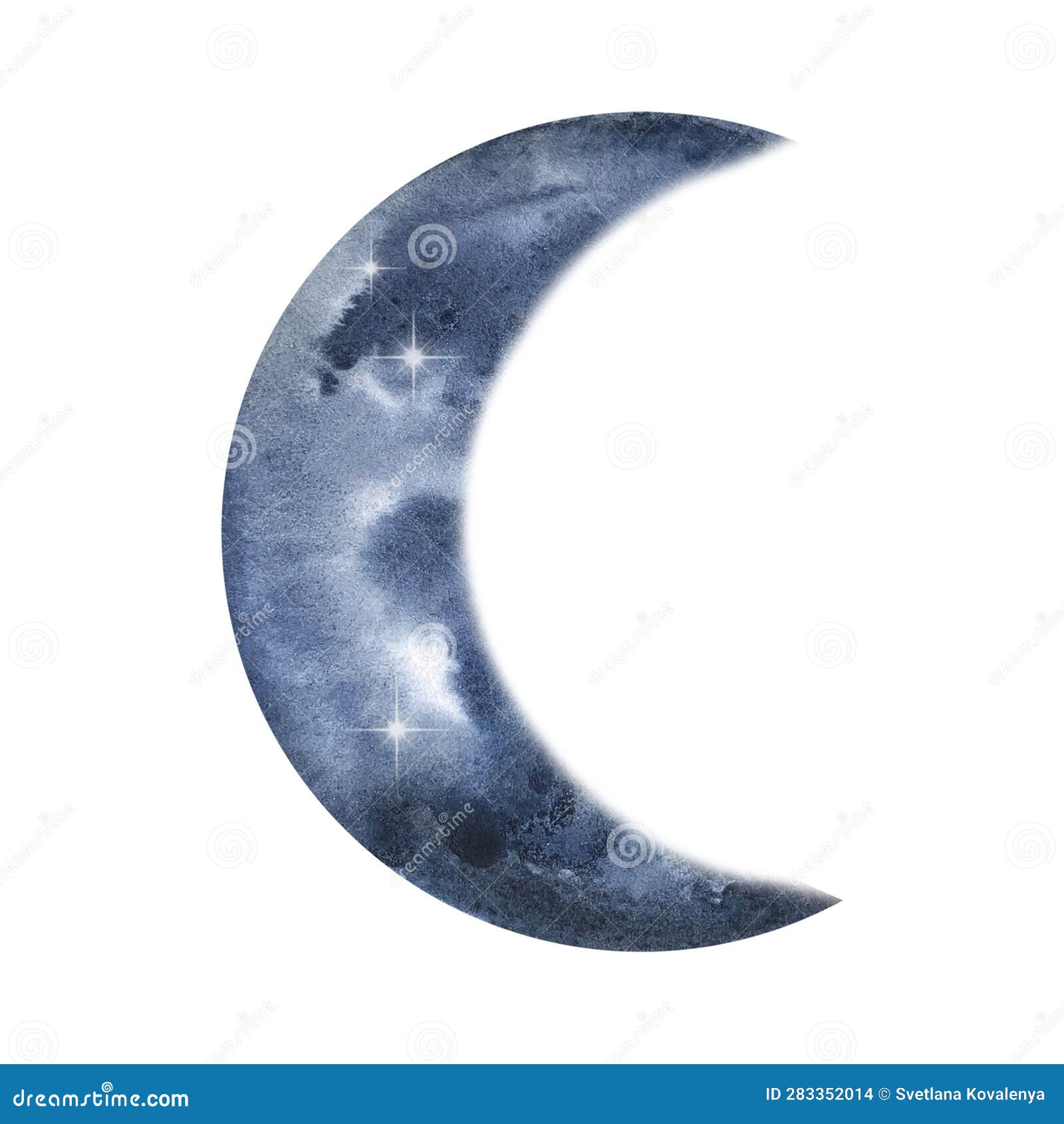 Watercolor Dark Blue Crescent Moon Stock Illustration - Illustration of ...
