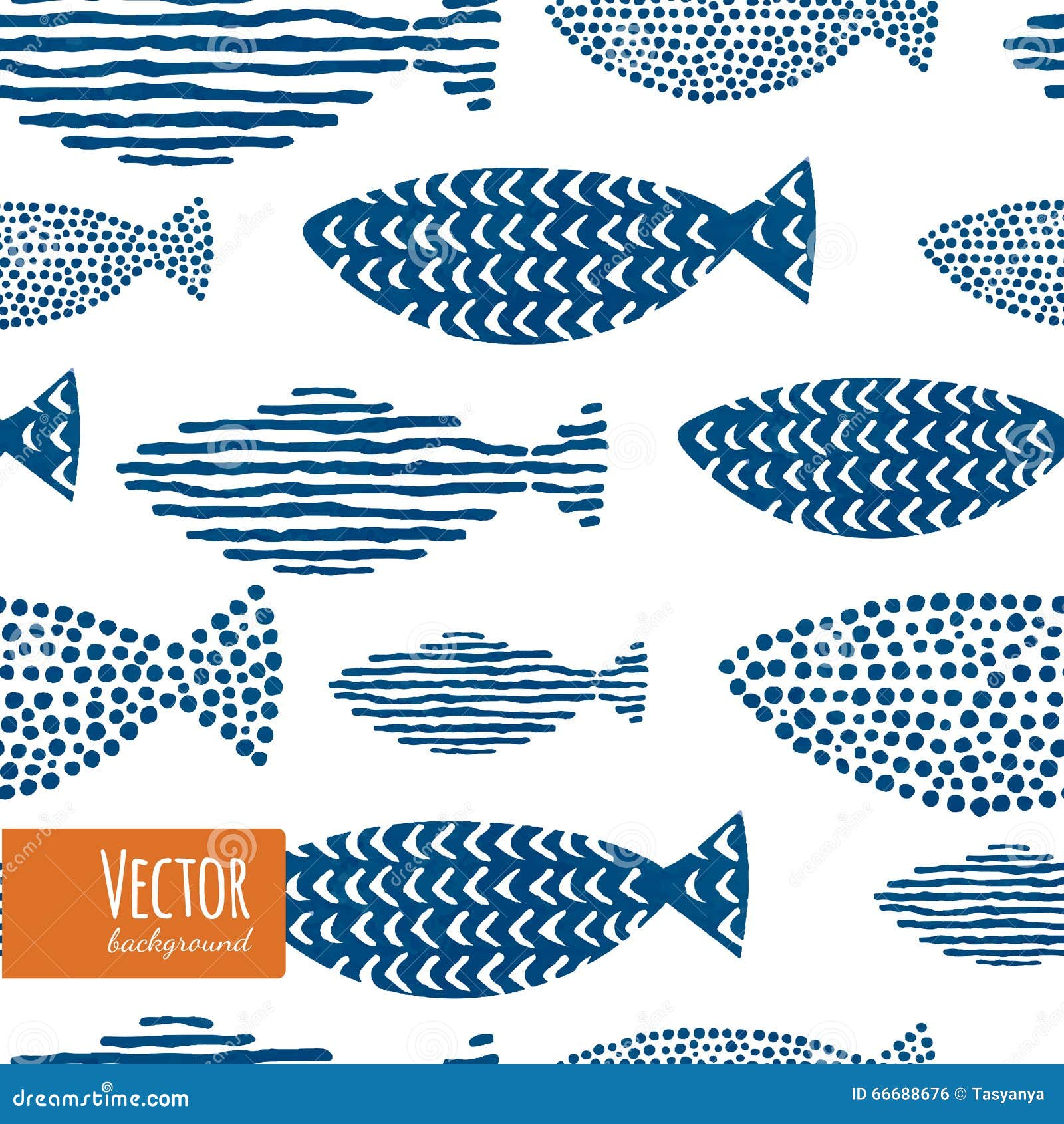 Pattern Of Sea Fish In Cartoon Style On A White Background ...