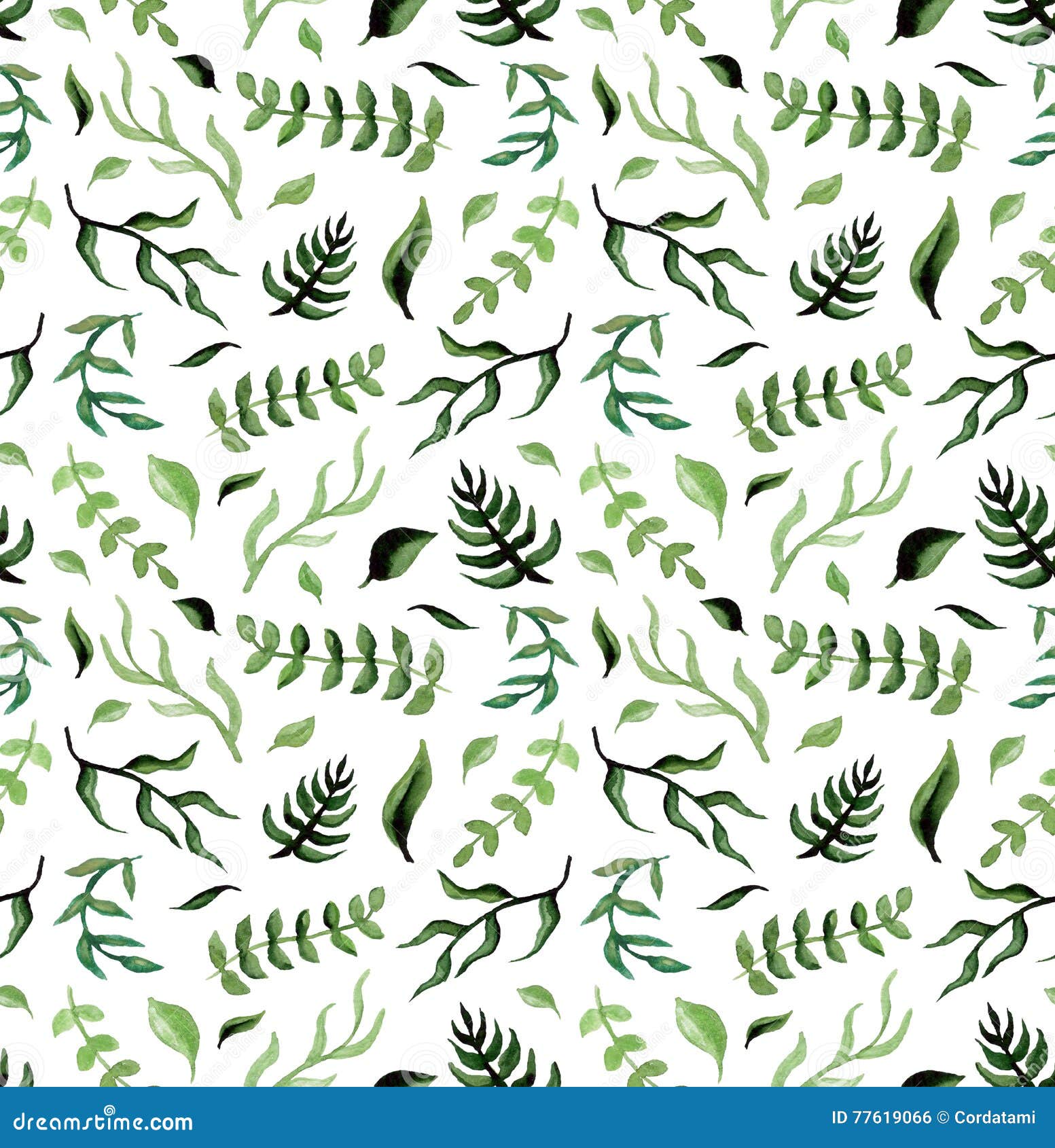 Watercolor Deep Green Foliage Repeat Herbal Pattern Stock Illustration ...