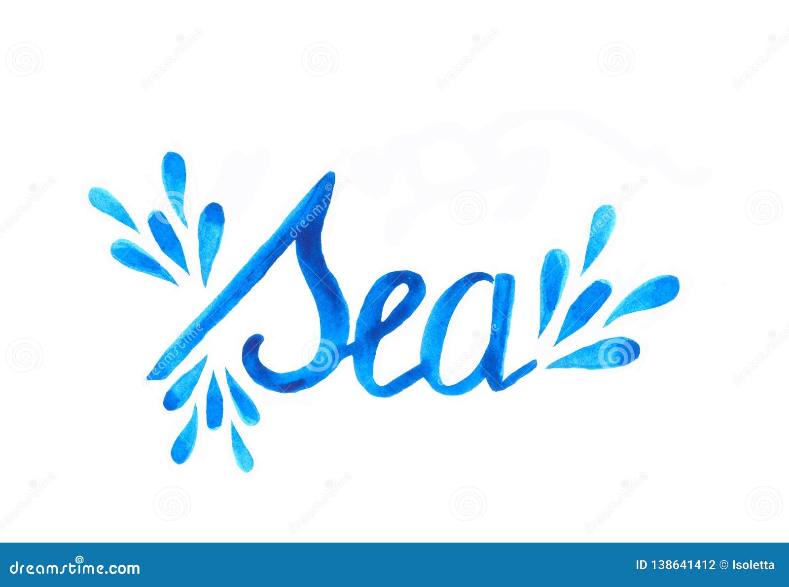 Watercolor Design Element. Sea. Hand Drawn Word Stock Illustration ...