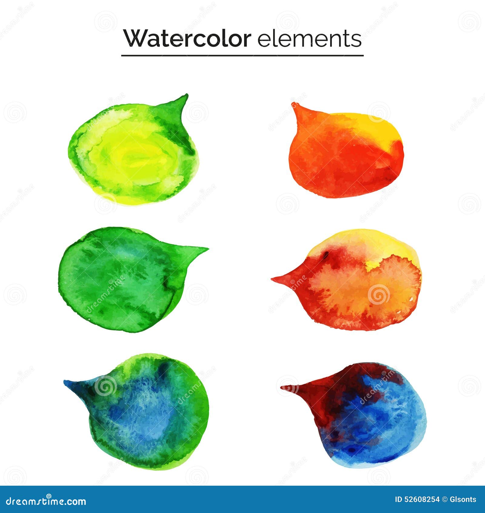 Watercolor Design Elements. Colorful Isolated Aquarelle Template for ...