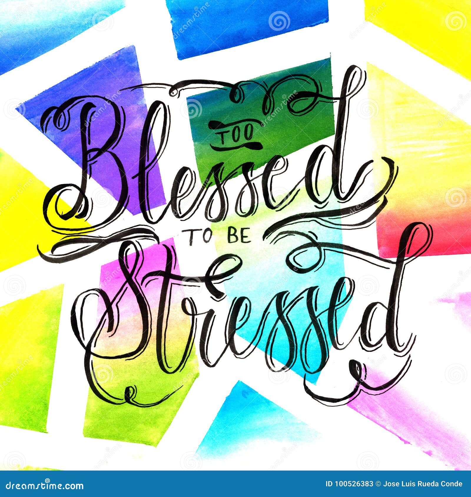 Watercolor Design of Too Blessed. Hand Lettering Stock Illustration ...