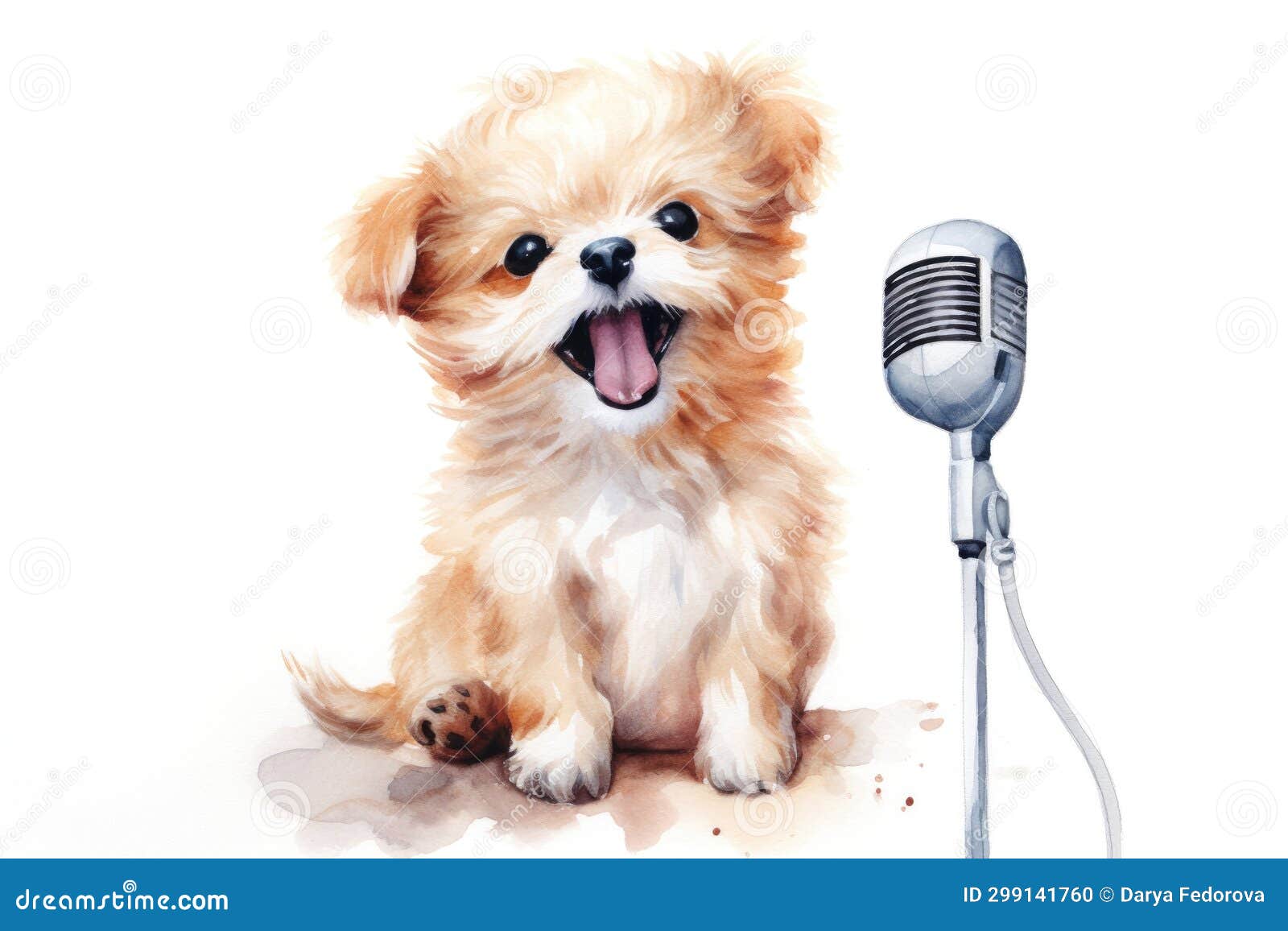 Watercolor Dog with Microphone on White Background Stock Illustration ...