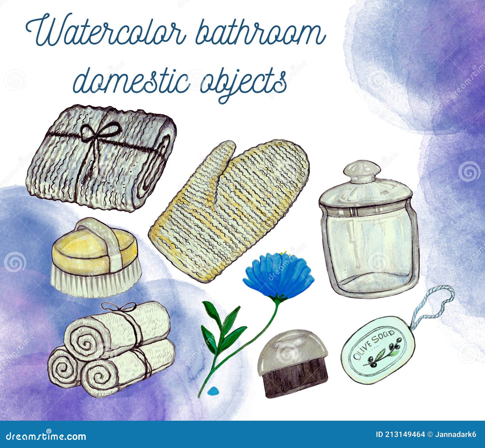 Watercolor Domestic Objects Arrangement Set Stock Illustration ...