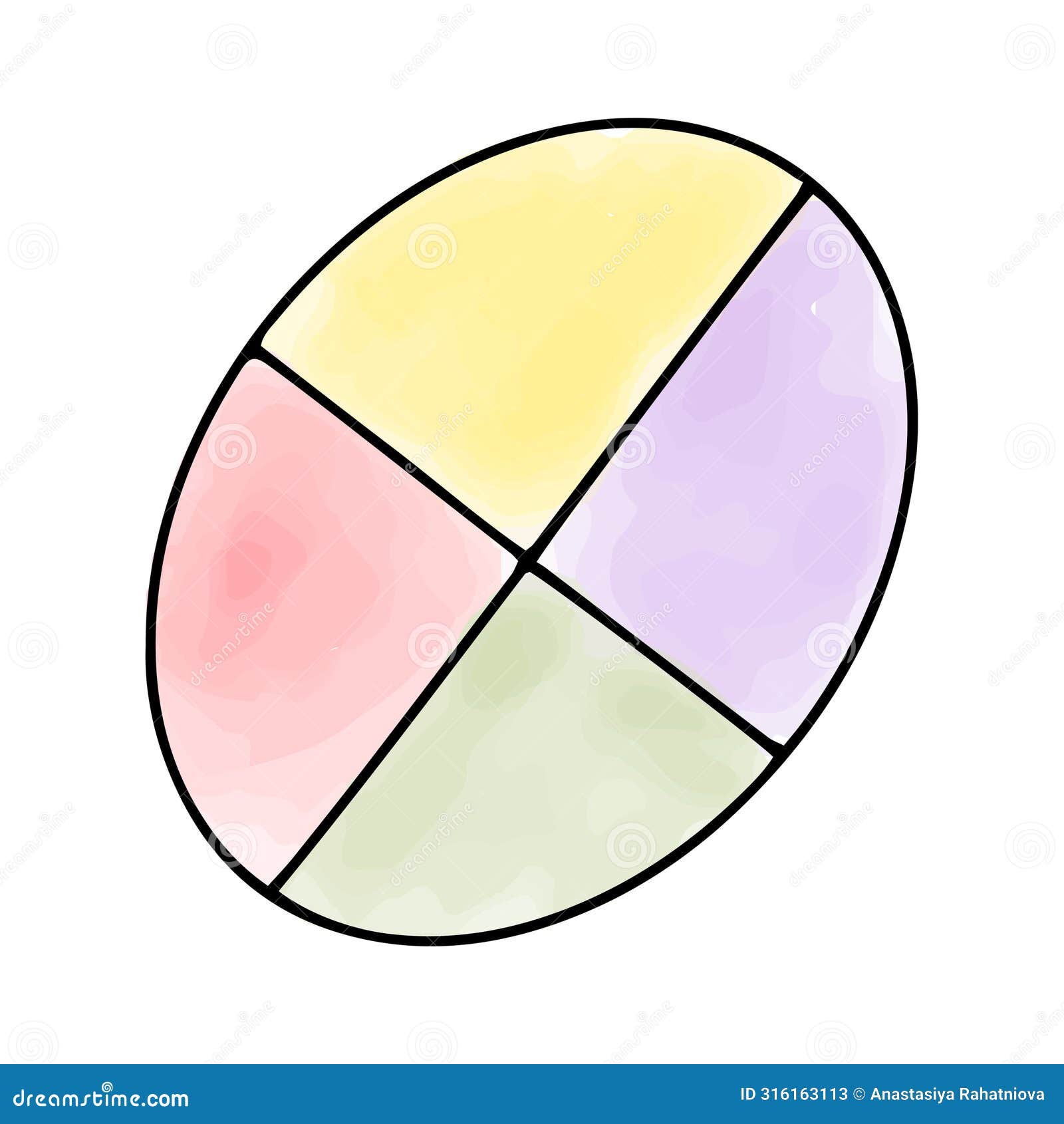 Watercolor Doodle Element. Circle Divided into Four Colored Parts ...