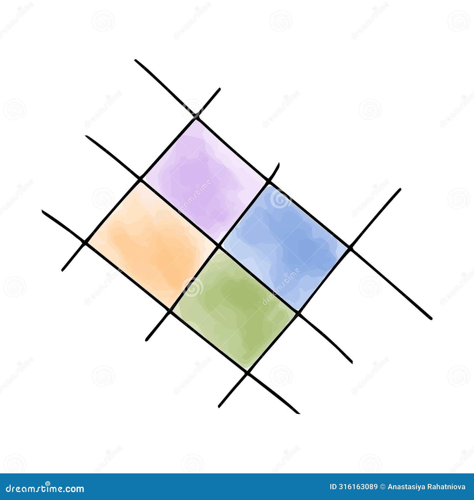 Watercolor Doodle Element. Grid with Colored Squares. Vector ...