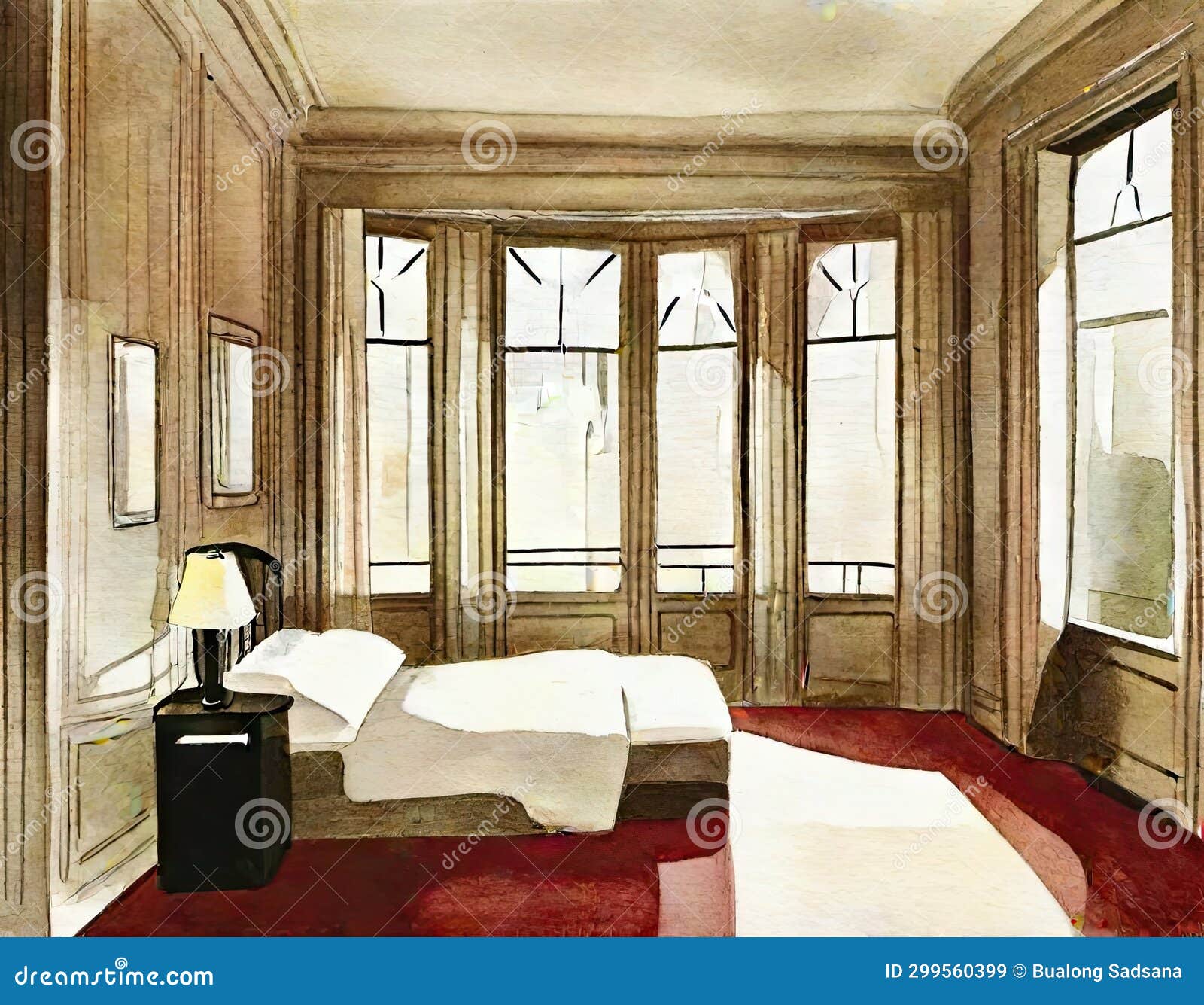 Watercolor of Double Interior Design Stock Illustration - Illustration ...