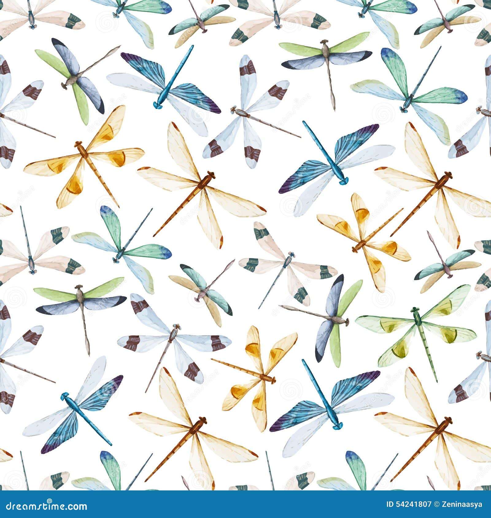 Watercolor Dragonflies Pattern Stock Vector - Illustration of seamless ...