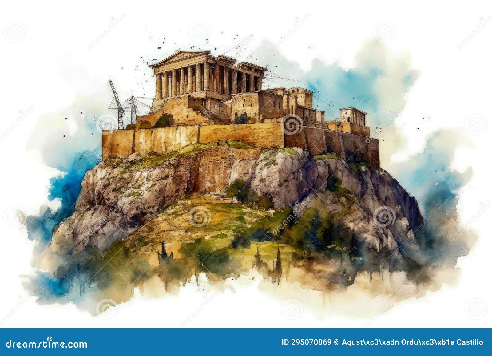 Watercolor Drawing of the Acropolis of Athens. Stock Illustration ...