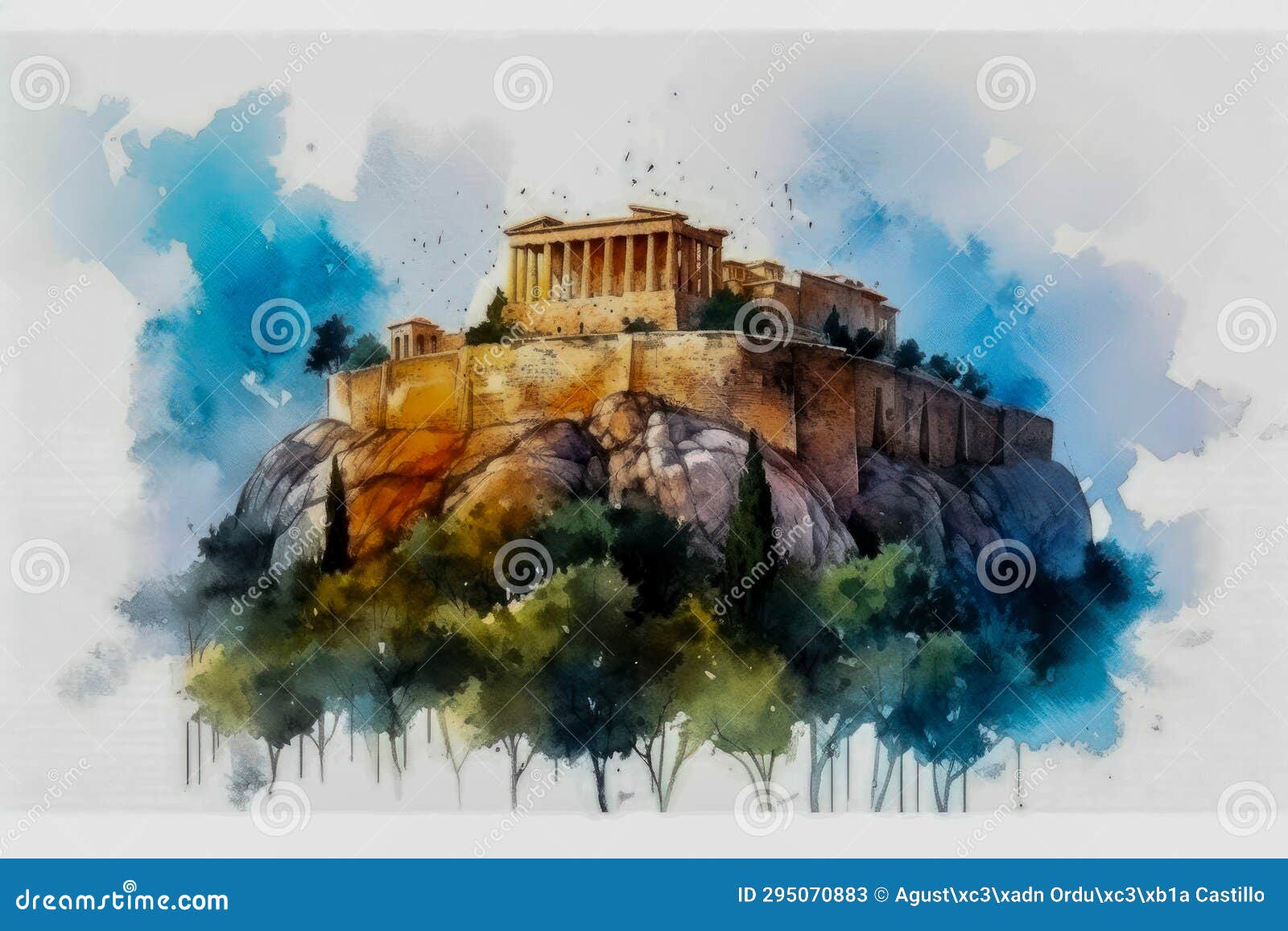 Watercolor Drawing of the Acropolis of Athens. Stock Illustration ...