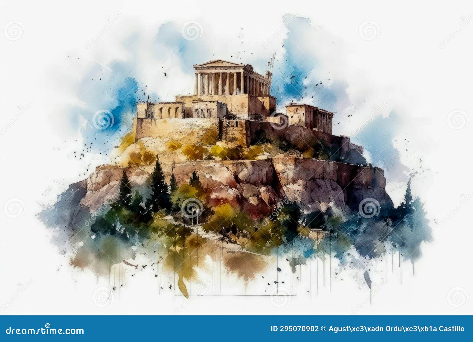 Watercolor Drawing of the Acropolis of Athens. Stock Illustration ...
