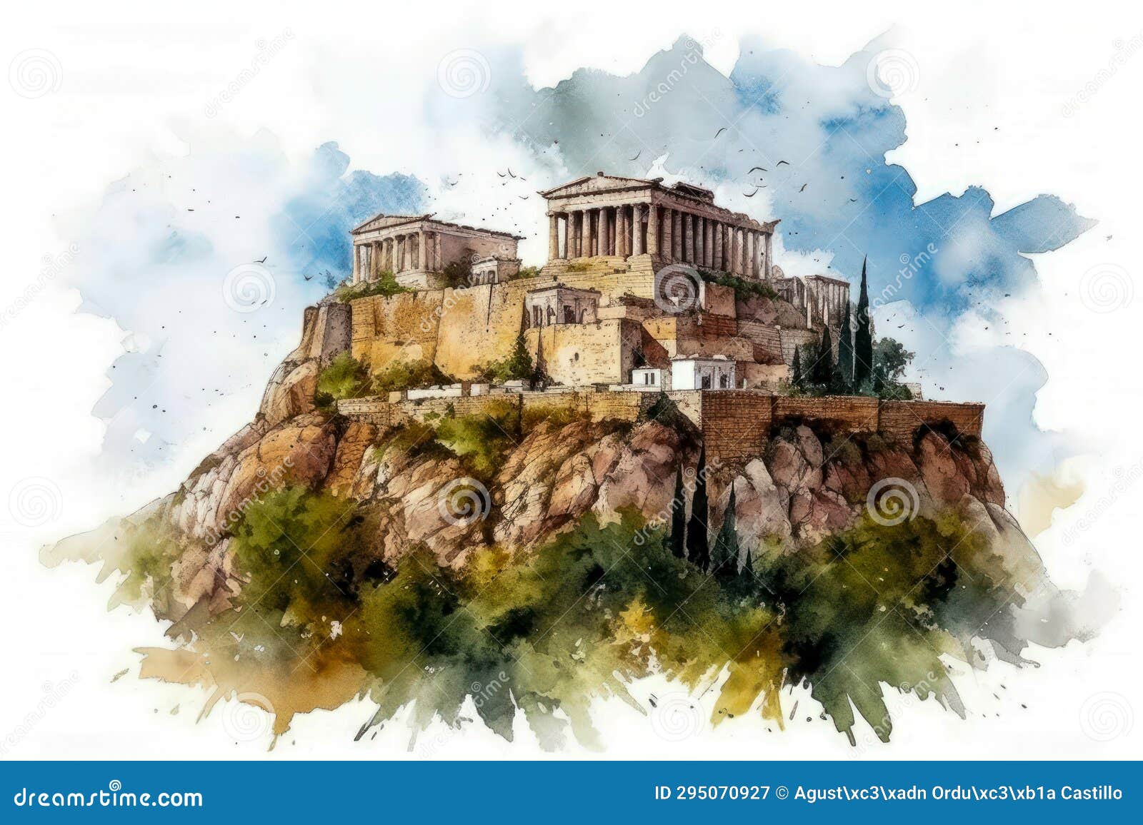 Watercolor Drawing of the Acropolis of Athens. Stock Illustration ...