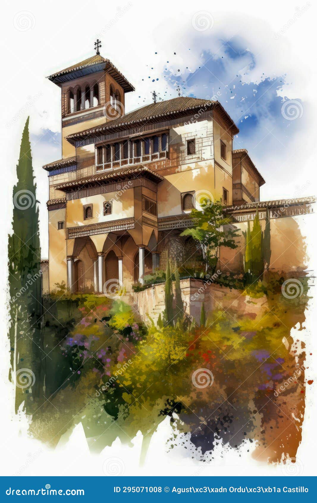 Watercolor Drawing of the Alhambra in Granada. Stock Illustration ...