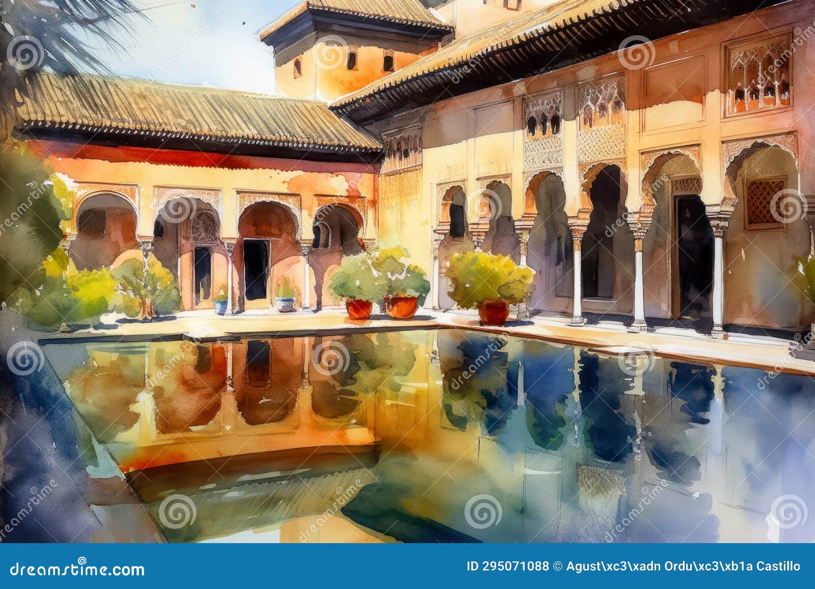 Watercolor Drawing of the Alhambra in Granada. Stock Illustration ...