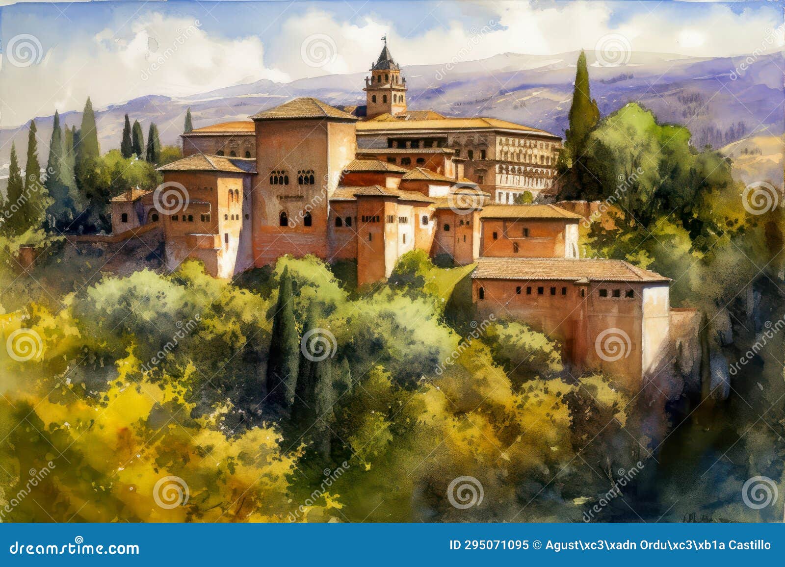 Watercolor Drawing of the Alhambra in Granada. Stock Illustration ...