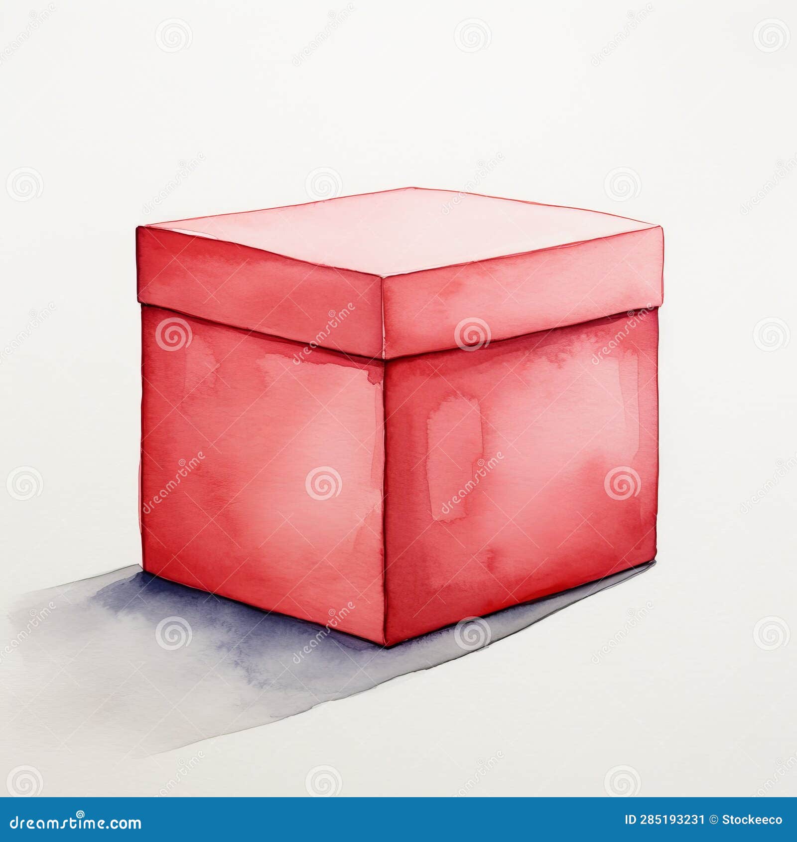 Watercolor Drawing of a Box on Plain White Background Stock ...