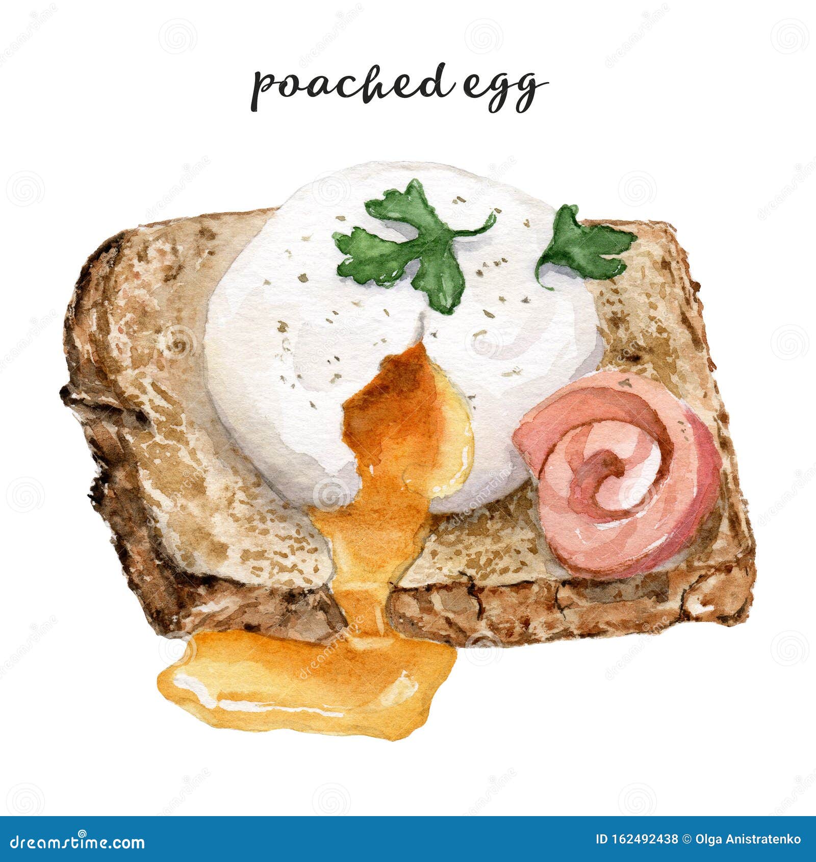 Watercolor Drawing of Breakfast - Poached Egg on Toast with Salmon ...