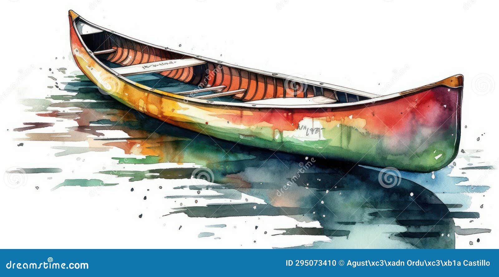 Watercolor Drawing of a Canoe in the Water. Stock Illustration ...