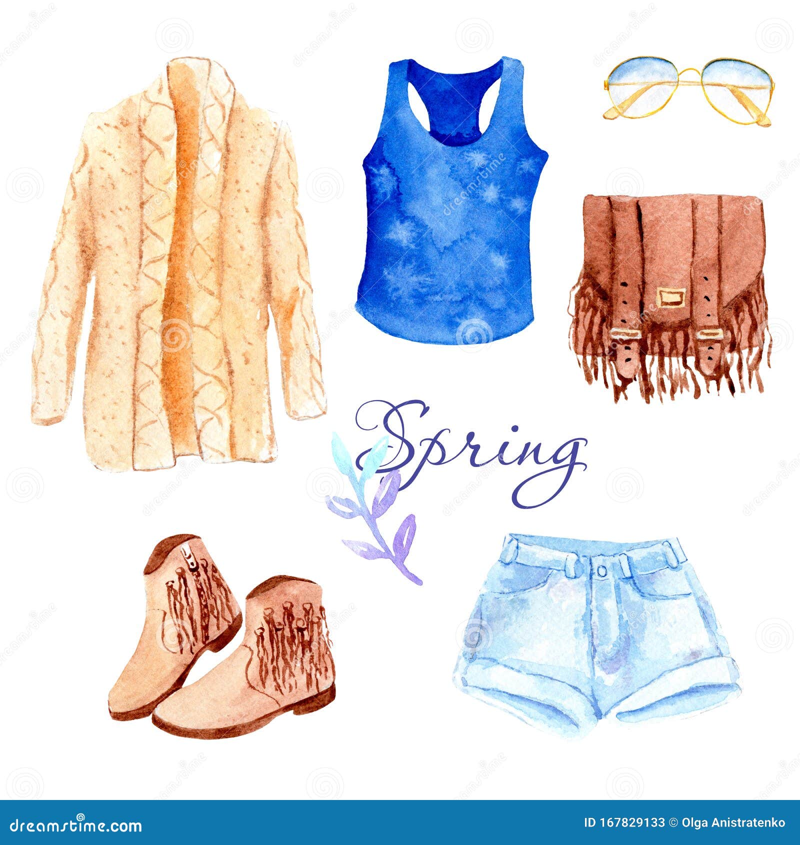 Watercolor Drawing of Clothes - Set for Spring Wardrobe Stock ...
