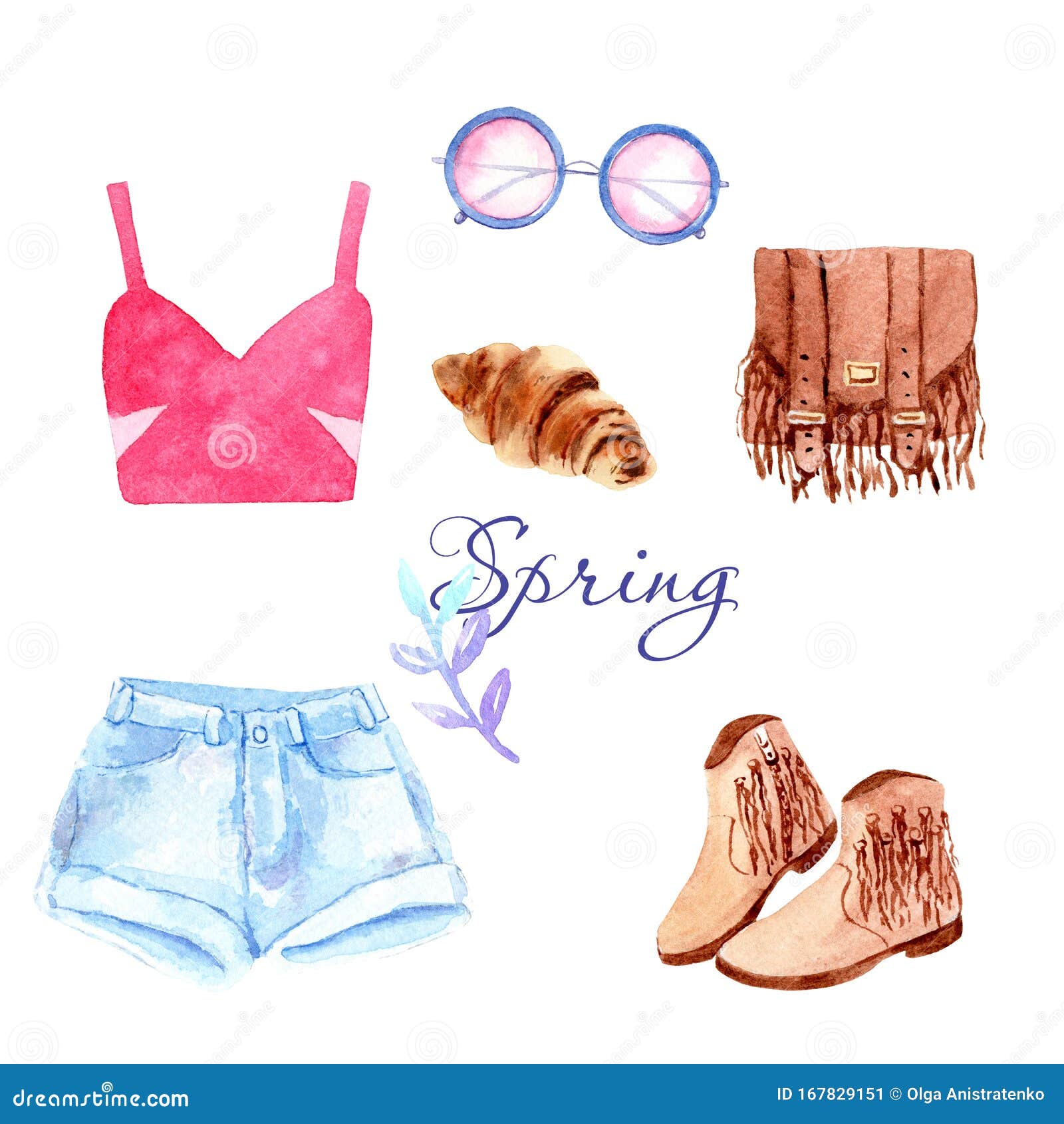 Watercolor Drawing of Clothes - Set for Spring Wardrobe Stock ...