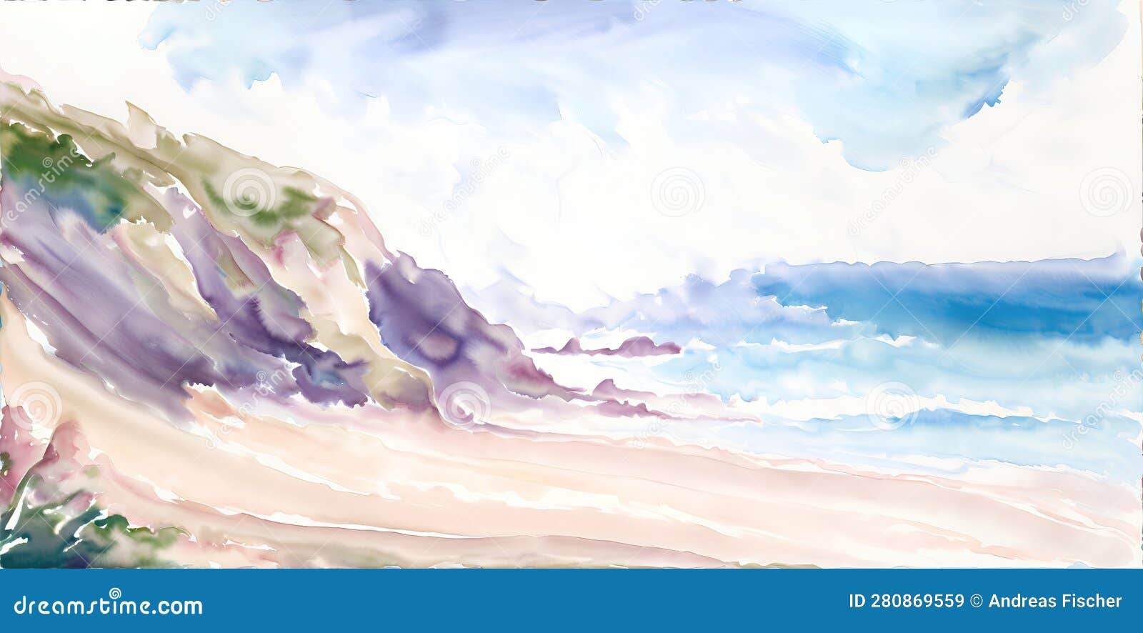 Watercolor Drawing of the Coast with Rocks. Stock Illustration ...