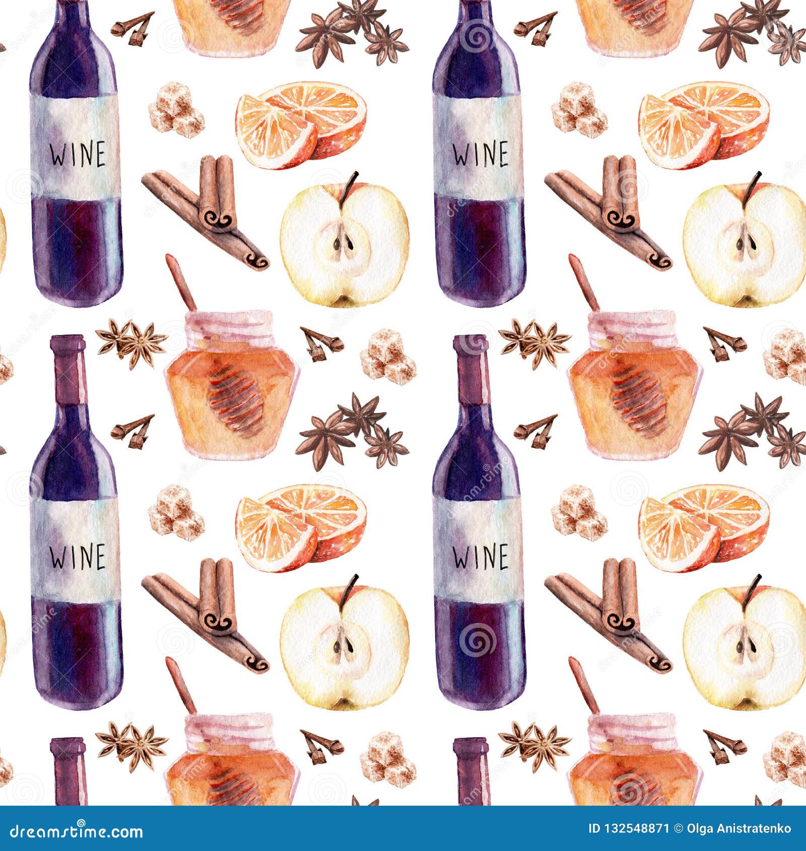 Watercolor Drawing. Composition of Mulled Wine, Pattern Stock ...