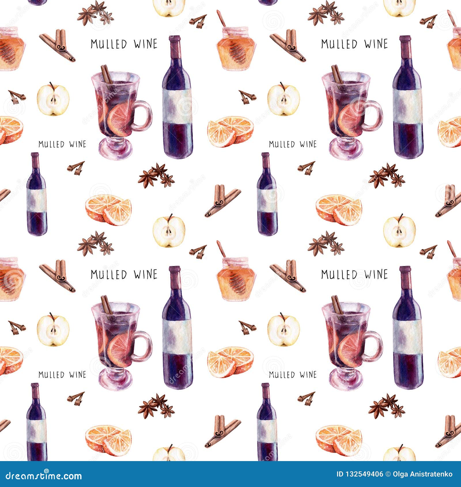 Watercolor Drawing. Composition of Mulled Wine, Pattern Stock ...