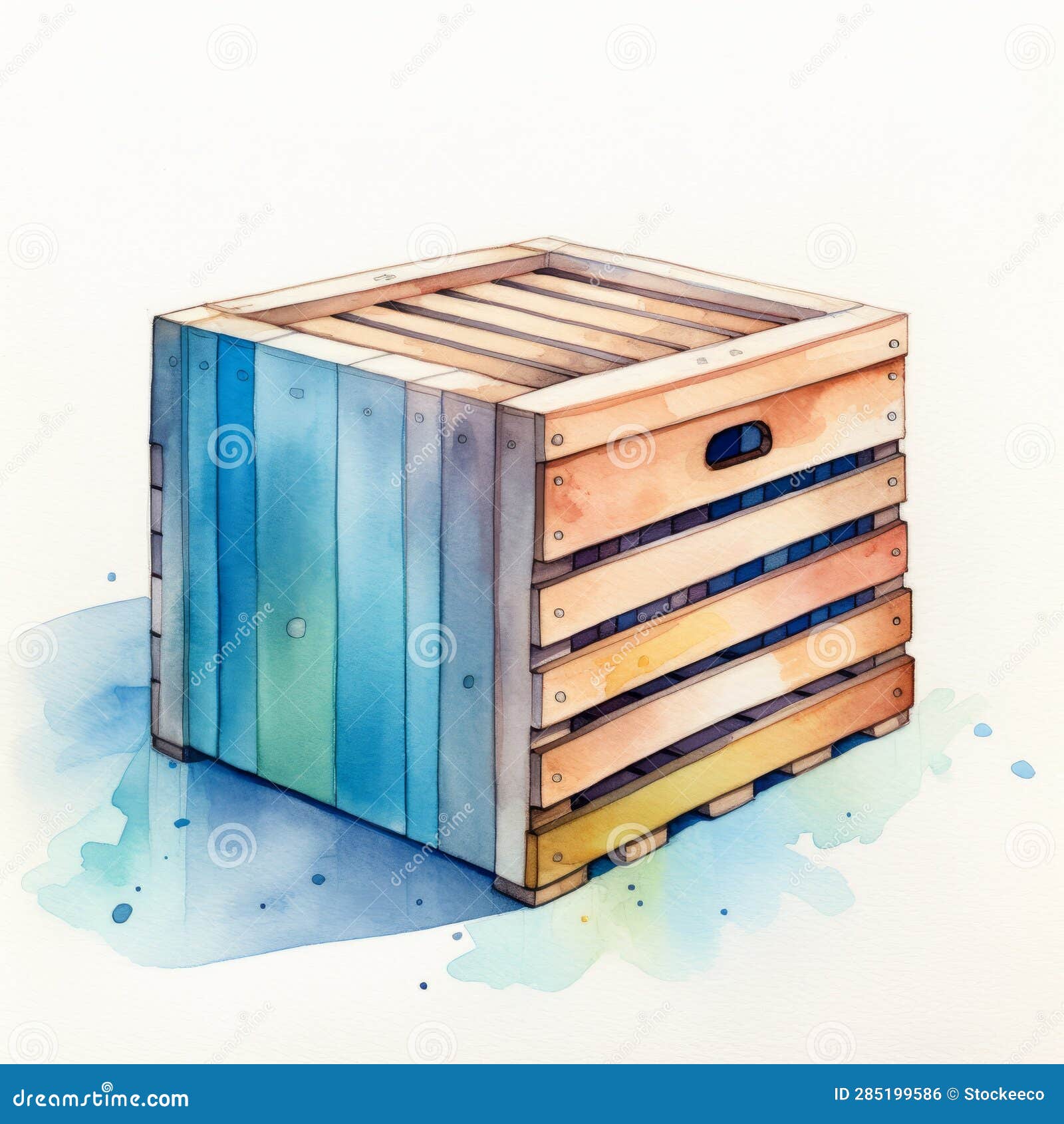 Watercolor Drawing of Crate on Plain White Background Stock ...