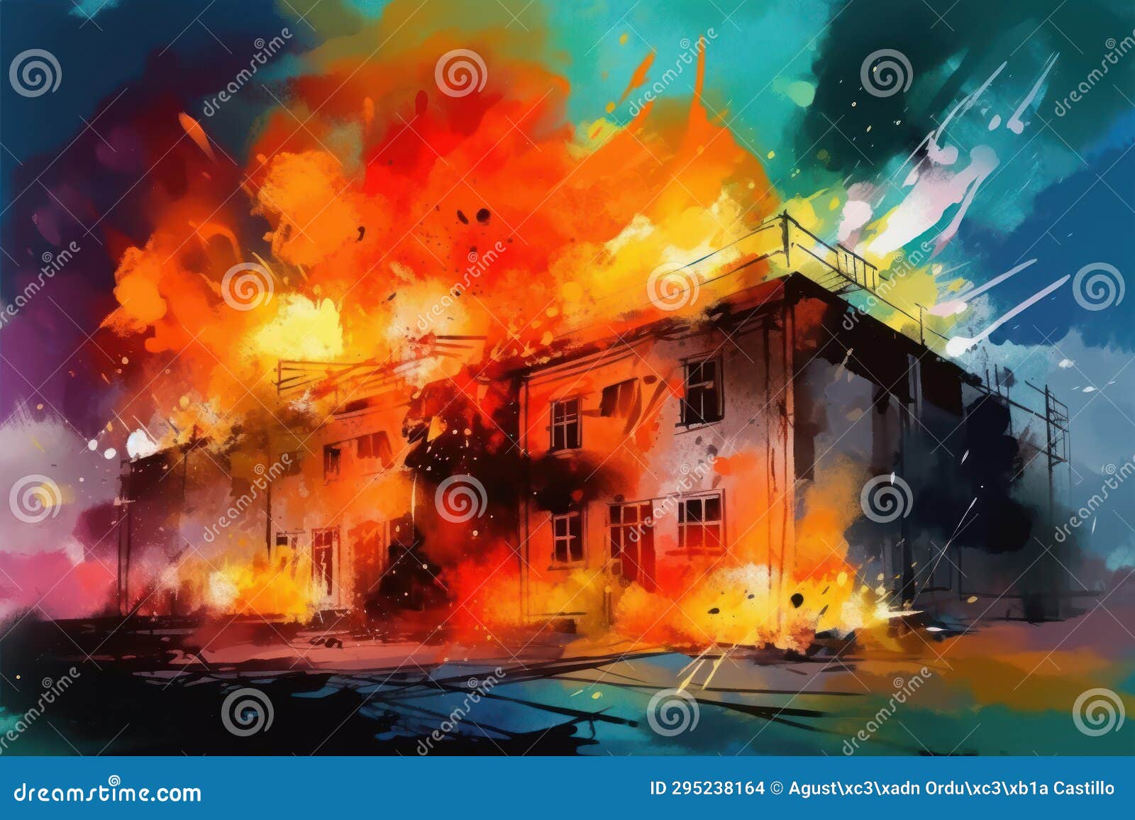 Watercolor Drawing of a Dangerous Urban Fire. Stock Illustration ...