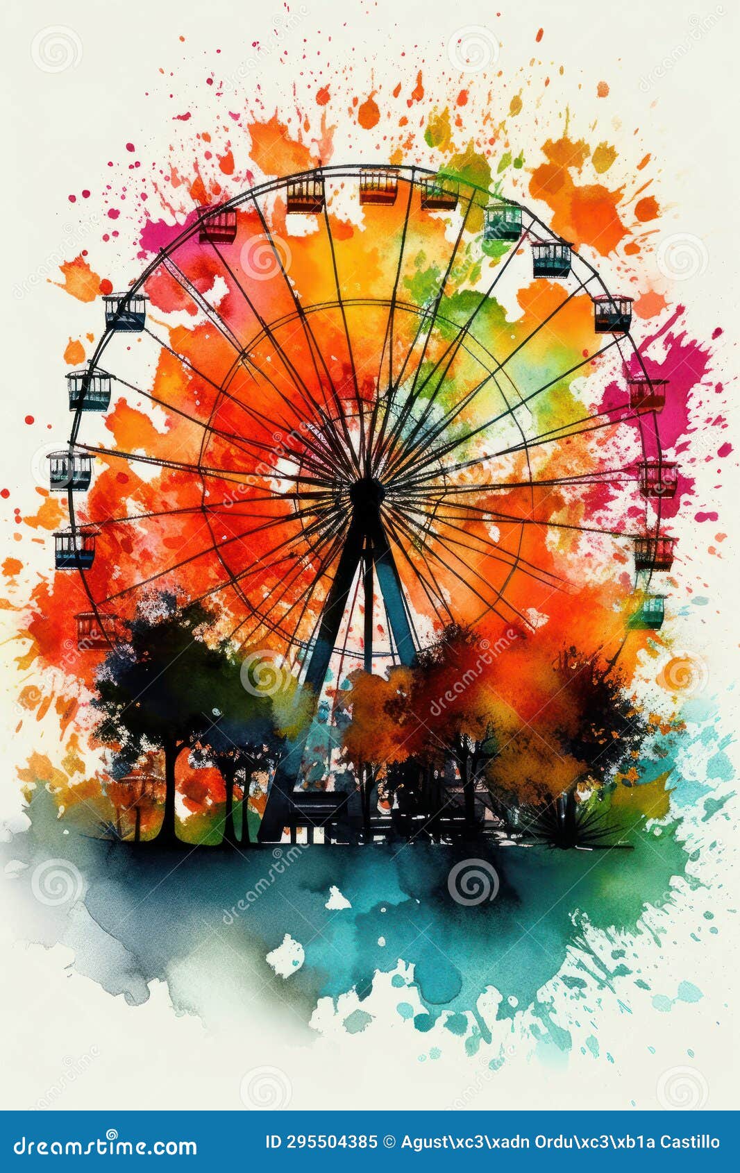 Watercolor Drawing of a Fair Wheel. Generative AI. Stock Illustration ...