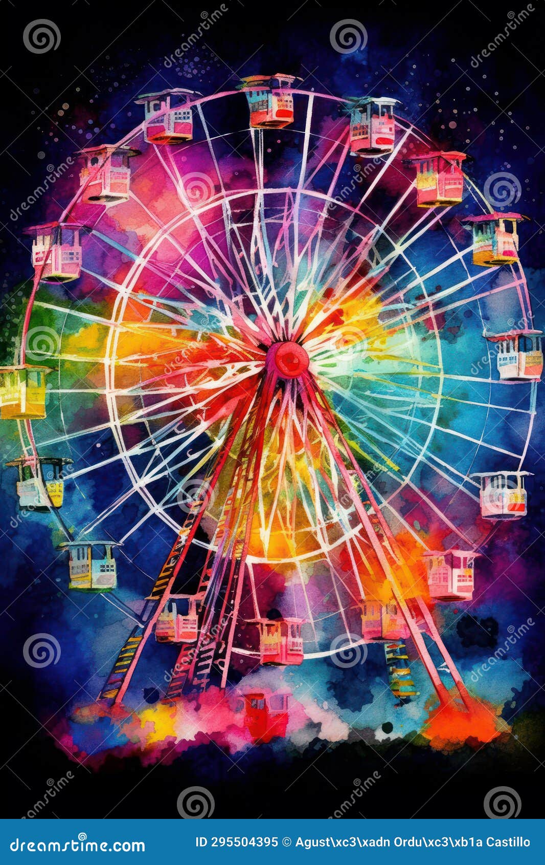 Watercolor Drawing of a Fair Wheel. Stock Illustration - Illustration ...